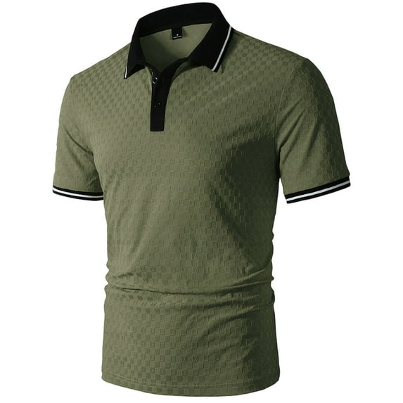 Hinvhai Men's T Shirts Fashion Striped Color Block Golf Shirt Short ...