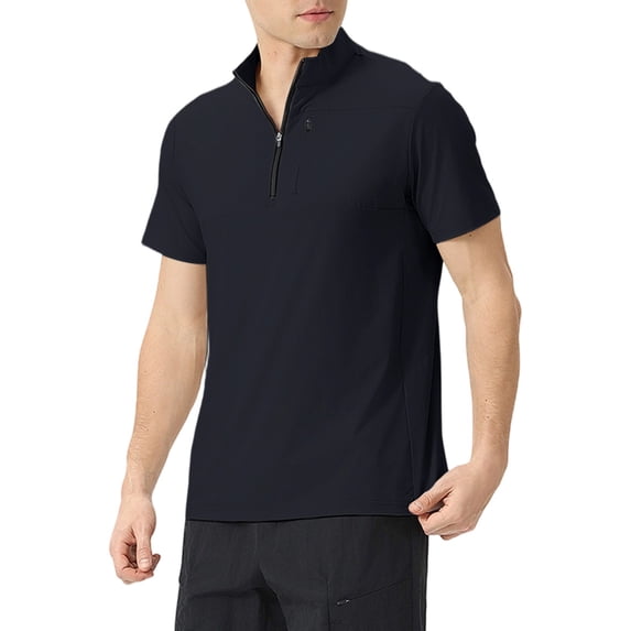 Hinvhai Men's Workout Shirts Tops Fashion Solid Zipper up Stand Collar ...