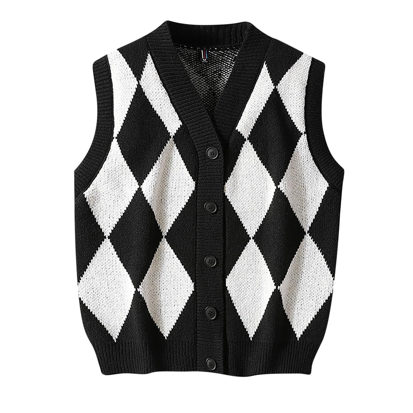 Hinvhai Mens Argyle Sweater Vests Clearance V Neck Sleeveless Cardigan ...