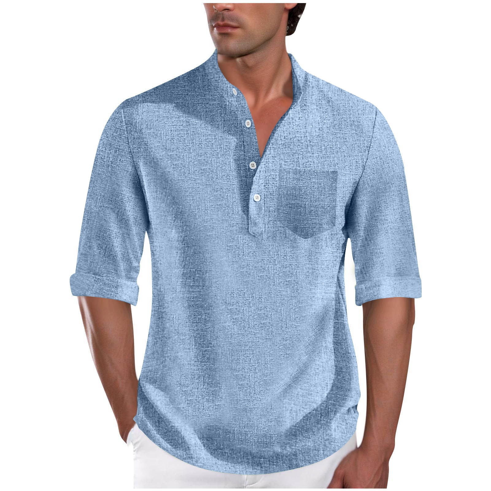 Hinvhai Mens Casual Henley Shirts Band Collar Short Sleeve T-Shirts Summer Stylish Beach Hippie ...