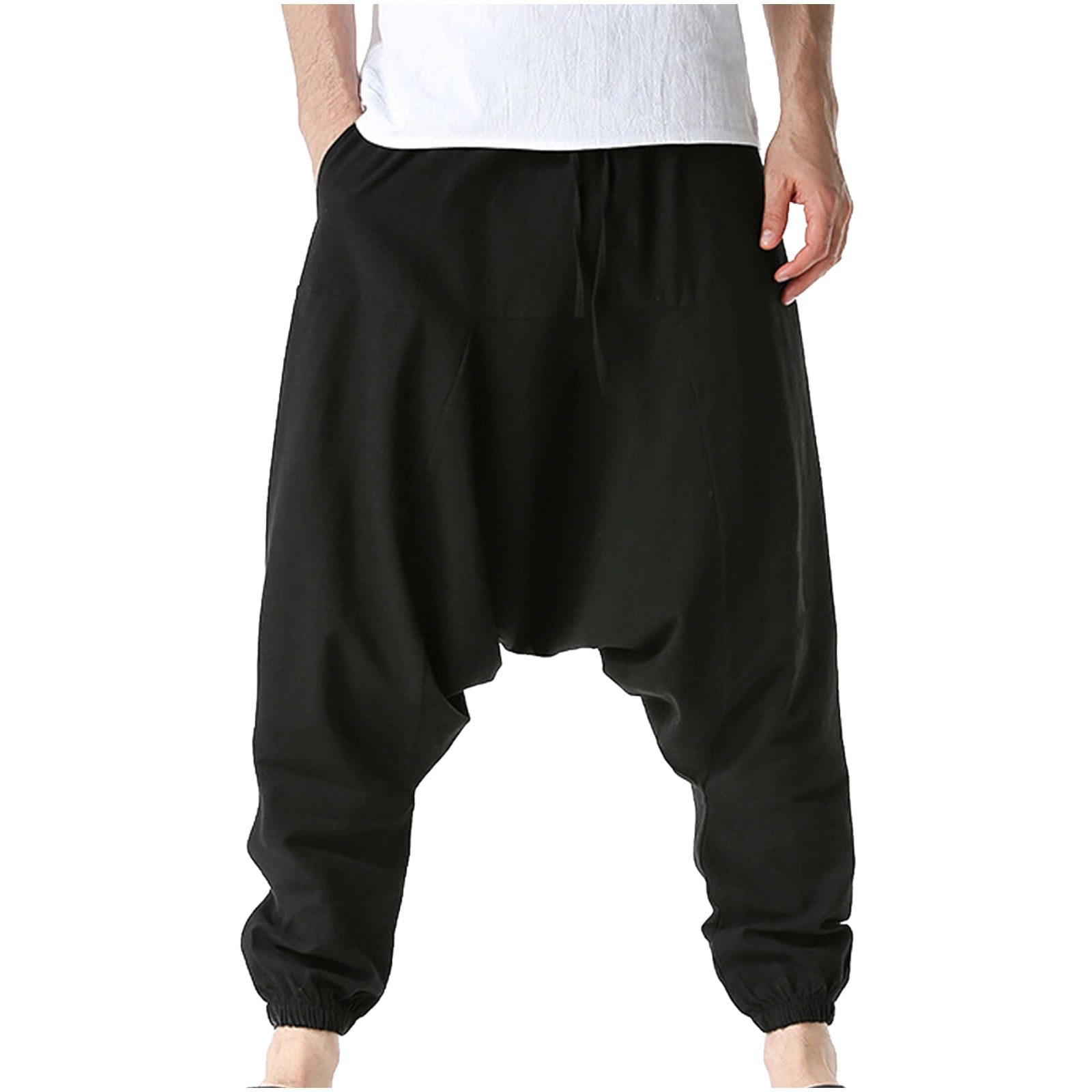 Hinvhai Mens Harem Pants Loose Fit Elastic Waist Drawstring Aladdin ...