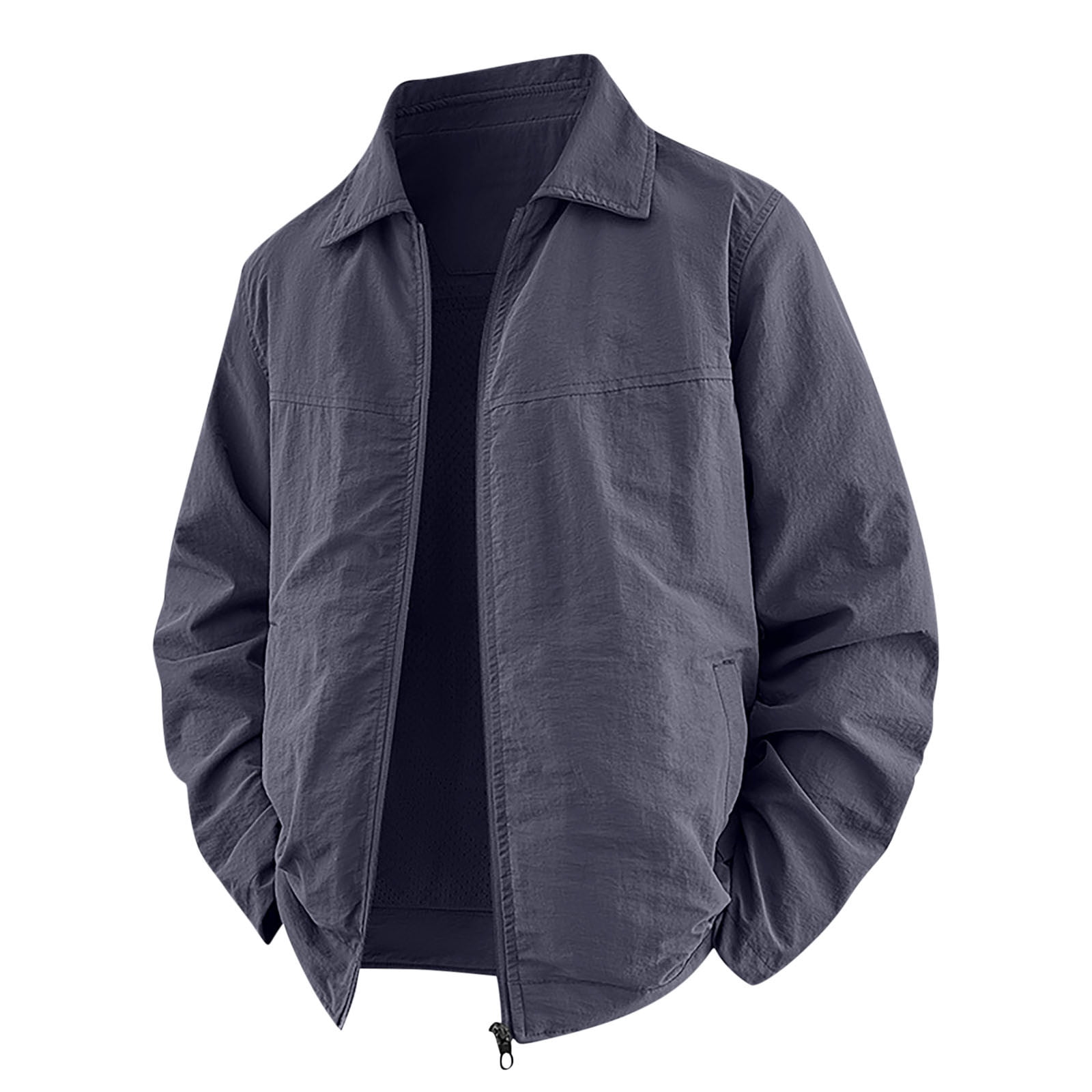 Hinvhai Mens Lapel Full Zip Solid Jackets Vintage Lightweight Work ...