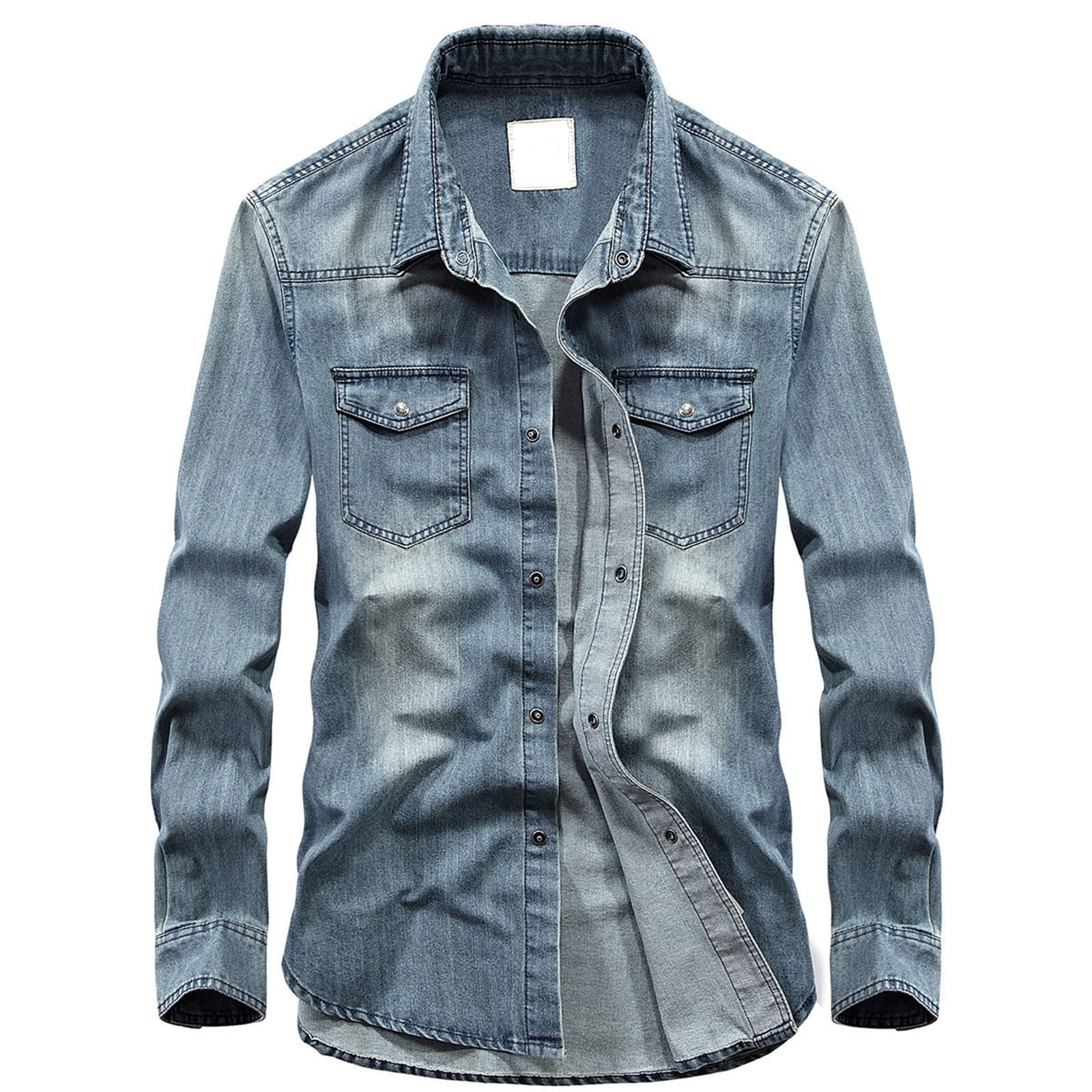 Hinvhai Mens Lined Denim Jacket Snap Cowboy Cut Western Classic Slim ...