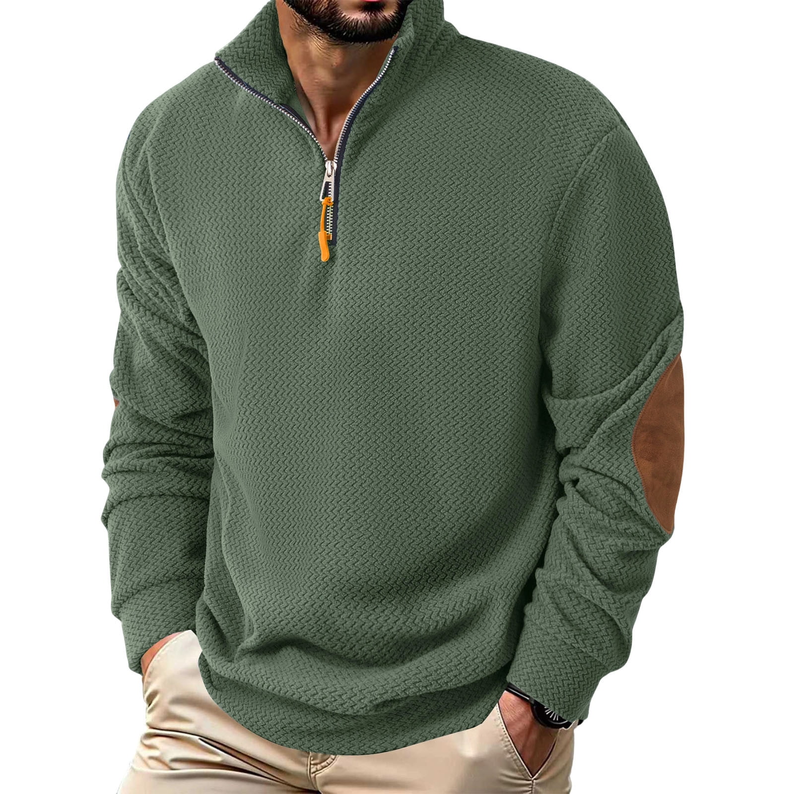 Hinvhai Mens Quarter Zip Pullover Ribbed Sweater Long Sleeve Mock Neck ...