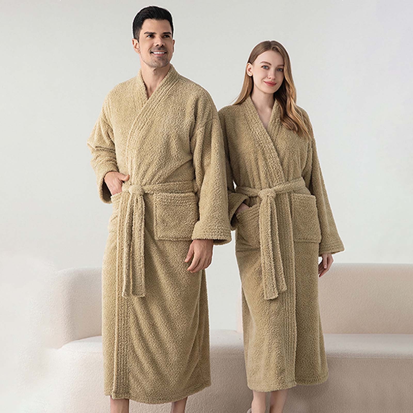 Hinvhai Mens Robes Big and Tall Full Length Plush Fleece Long Robe for ...