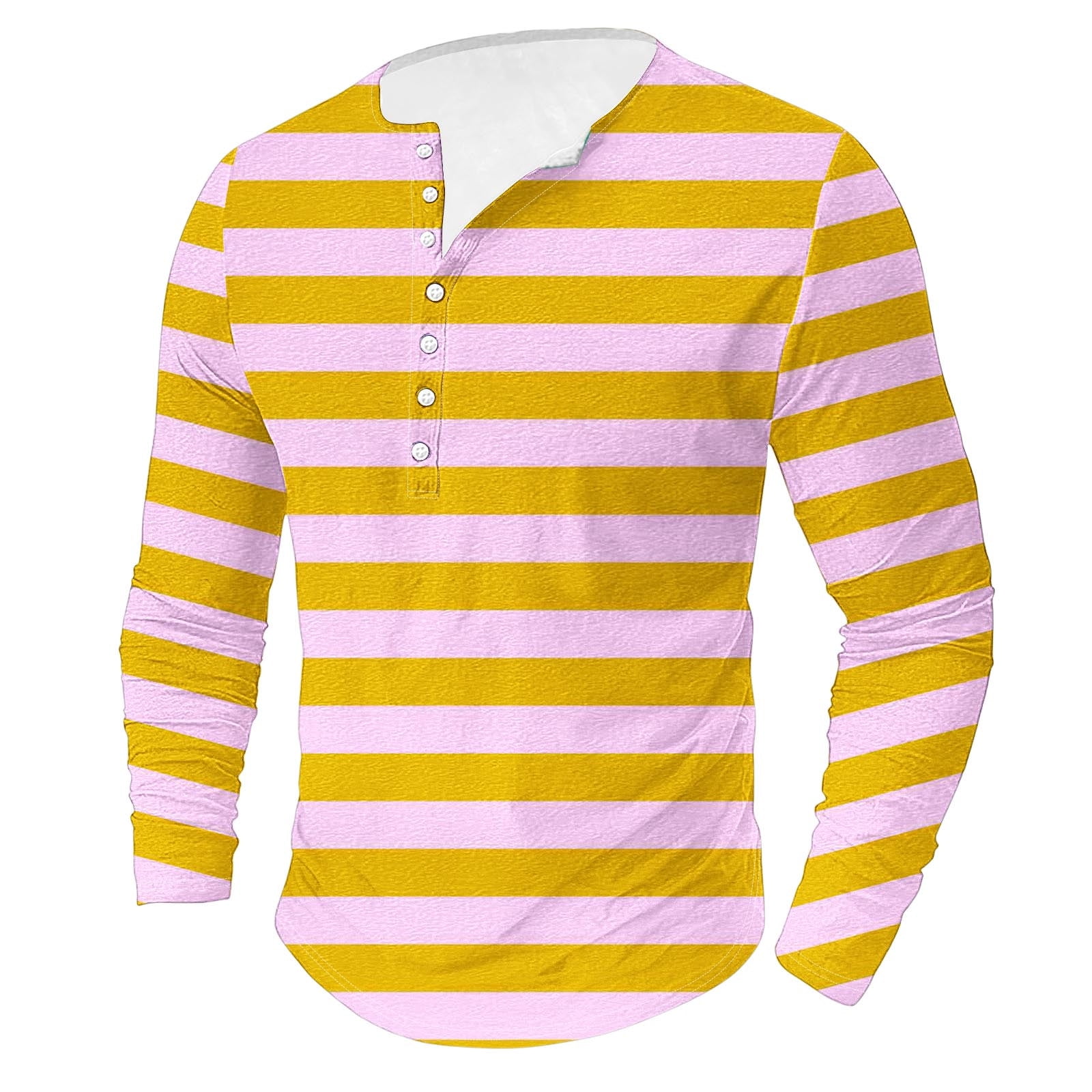 Hinvhai Mens Striped Long Sleeve Henley Shirt Lightweight Button T ...
