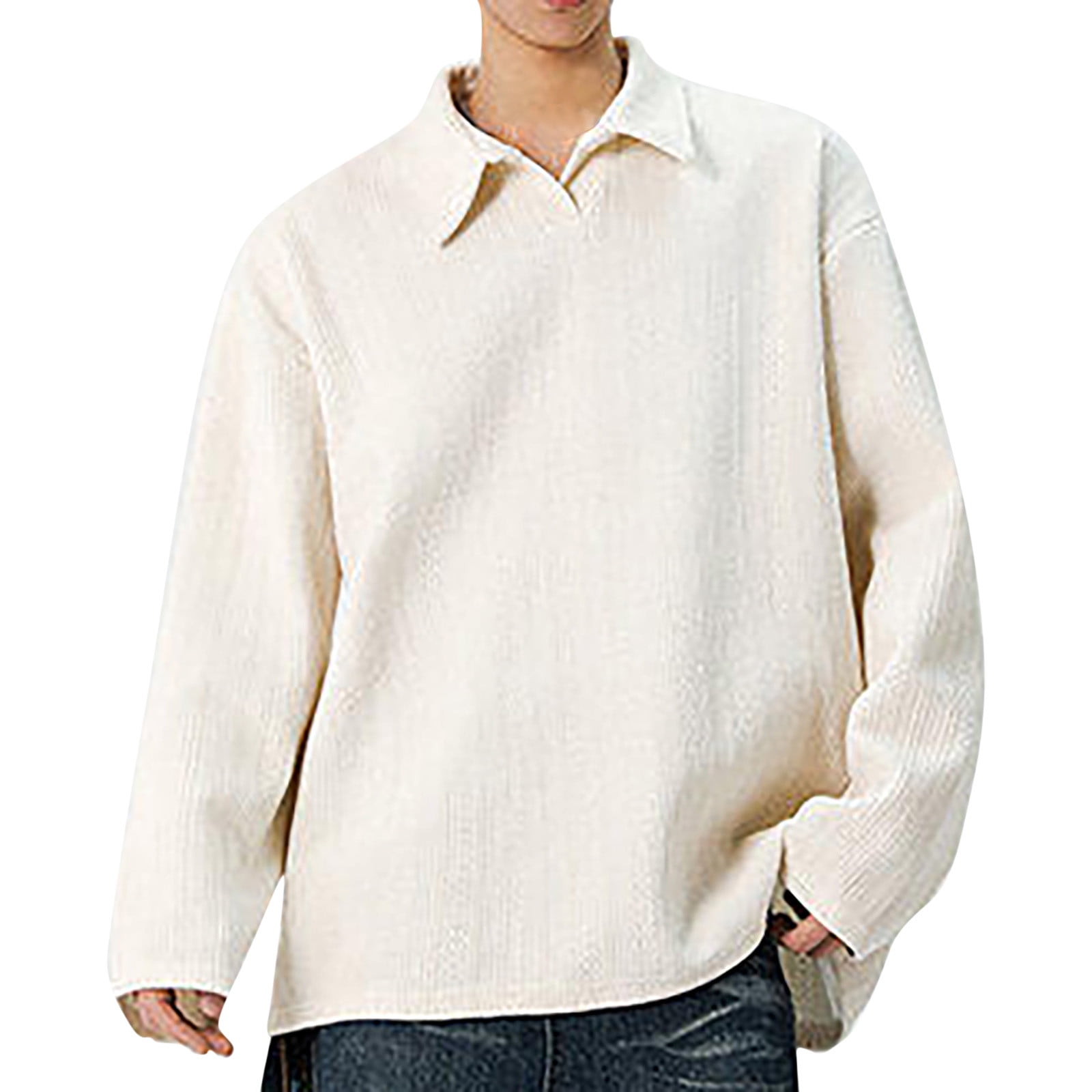 Hinvhai Mens Sweaters Polos Long Sleeve V Neck Knit Polo Lightweight ...