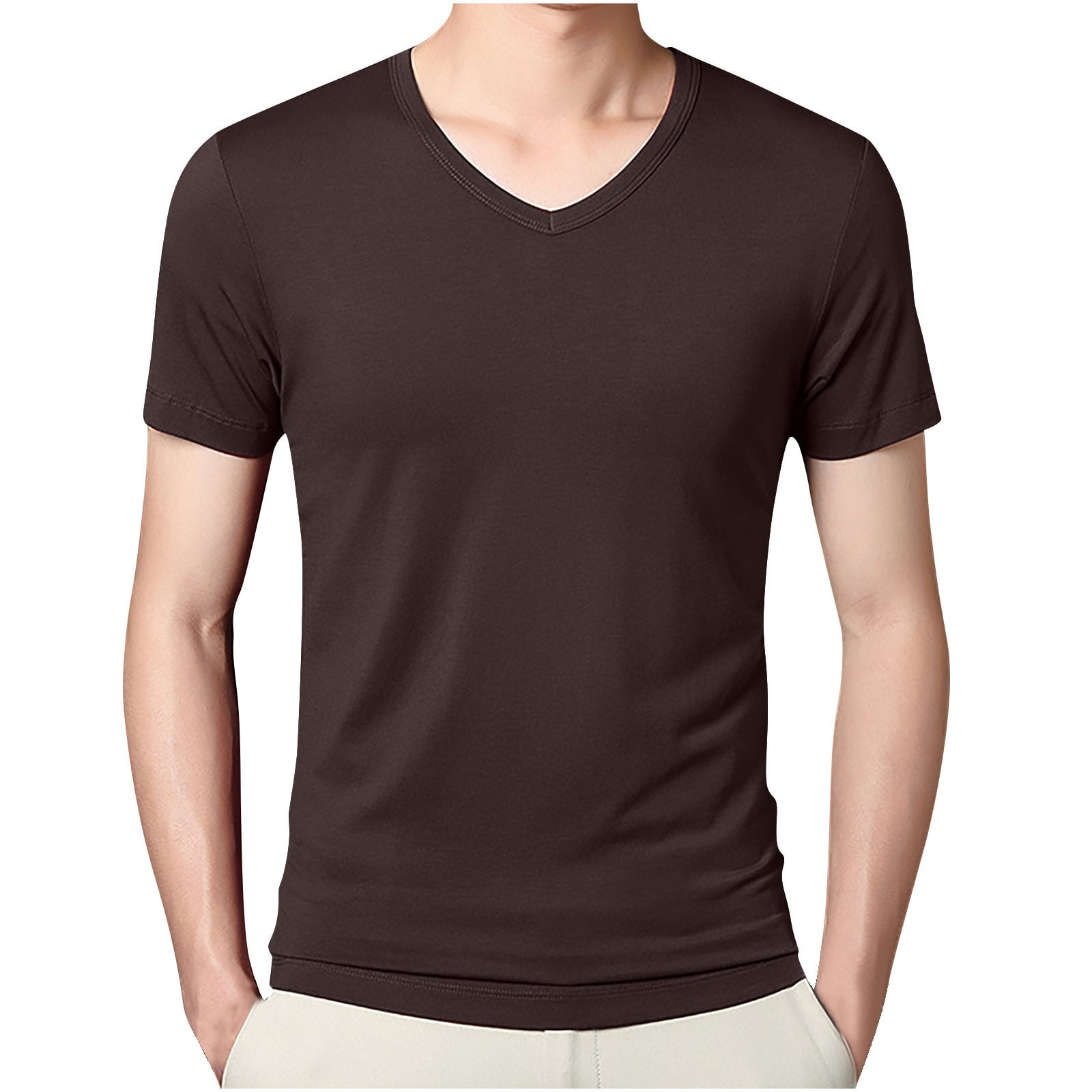 Hinvhai Mens T Shirts V Neck Short Sleeve Textured Herringbone Modern ...