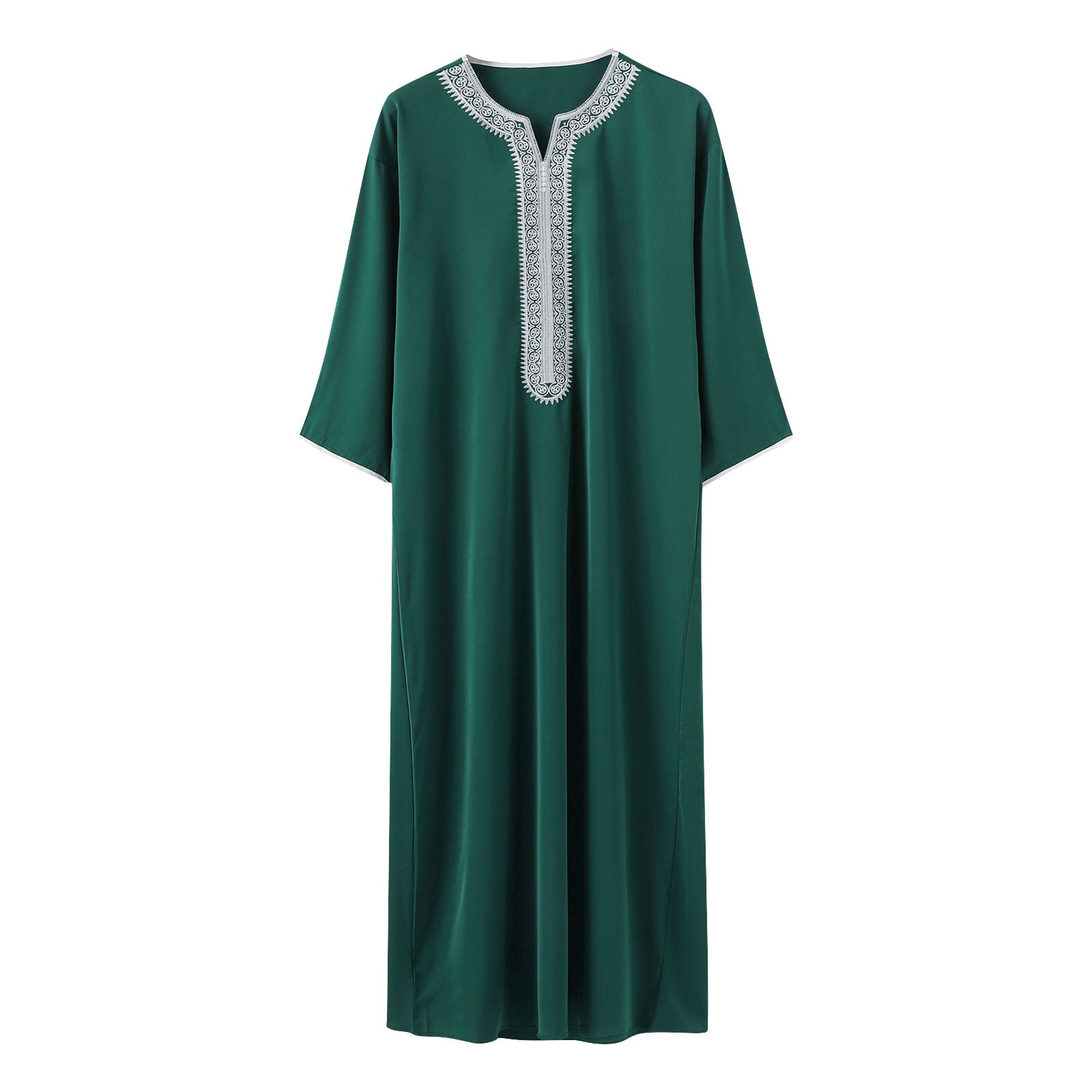 Hinvhai Mens V-Neck Half Sleeve Muslim Robe Dubai Long Gown Saudi Arab ...