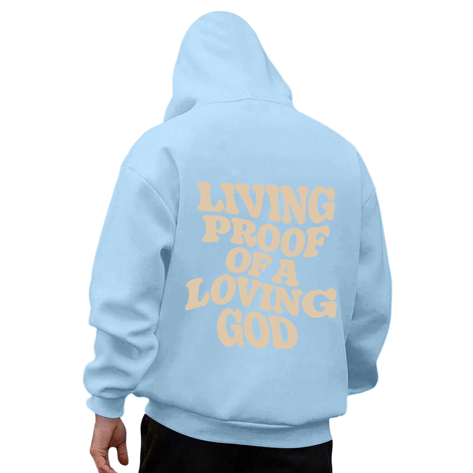 Hinvhai Mens Vintage Hooded Sweatshirts Jesus Cross Print Long Sleeve ...