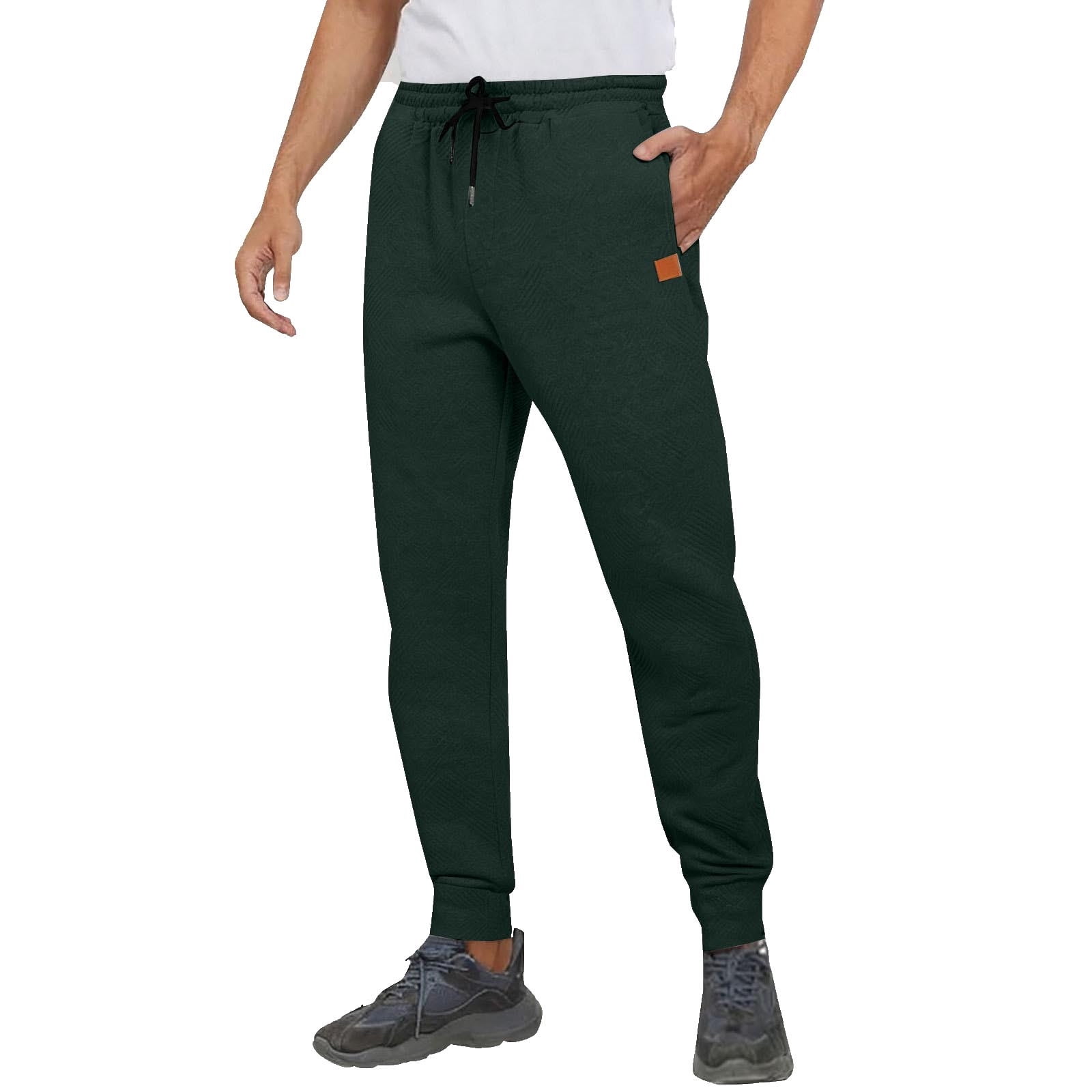 Hinvhai Mens Workout Athletic Slim Fit Pants Elastic-Waist Drawstring ...