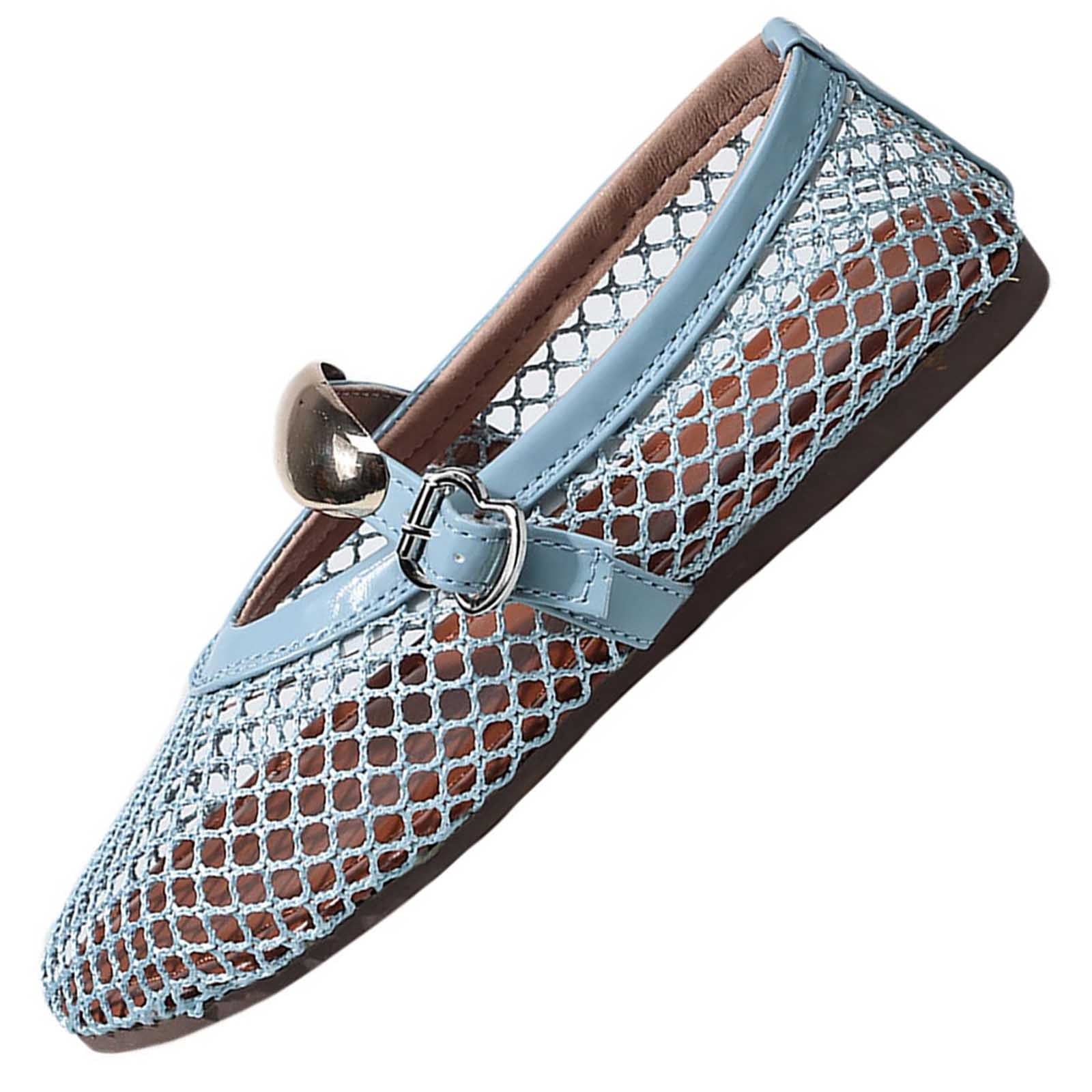 Hinvhai Mesh Ballet Flats for Women Buckle Strap Comfy Casual office ...