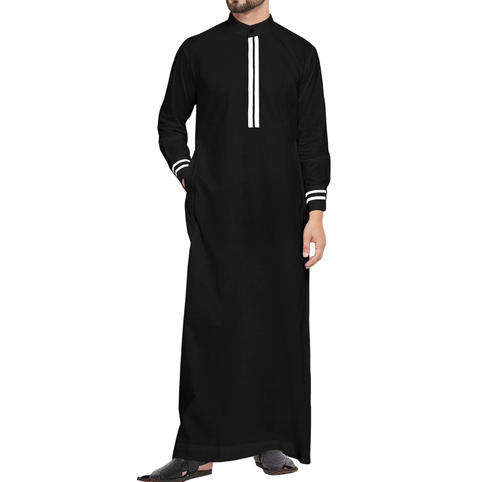Hinvhai Muslim Robe for Men Arab Long Sleeve Kaftan Islamic Arabic ...