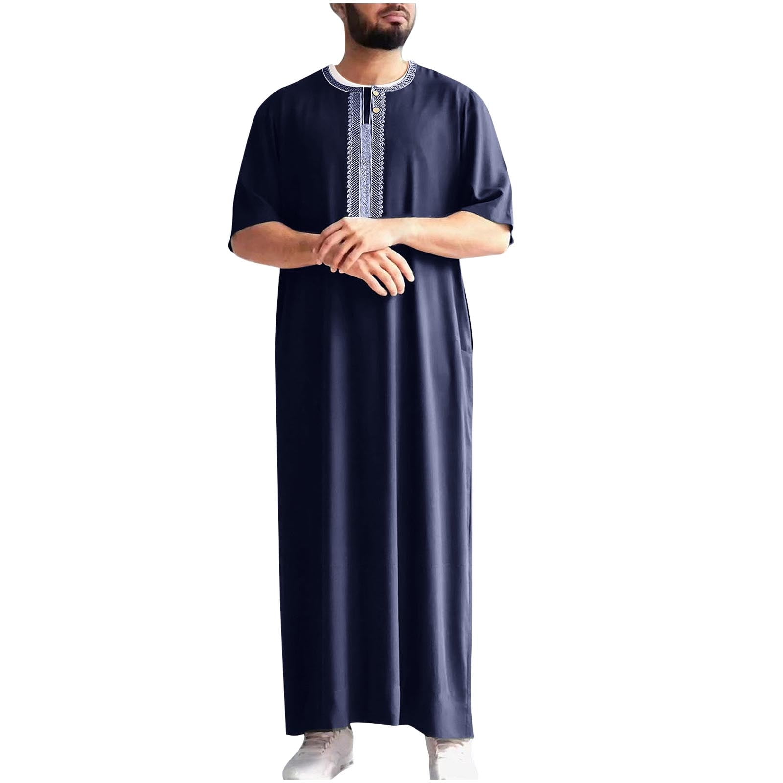 Hinvhai Muslim Robe for Men Arab Long Sleeve Kaftan Islamic Arabic ...