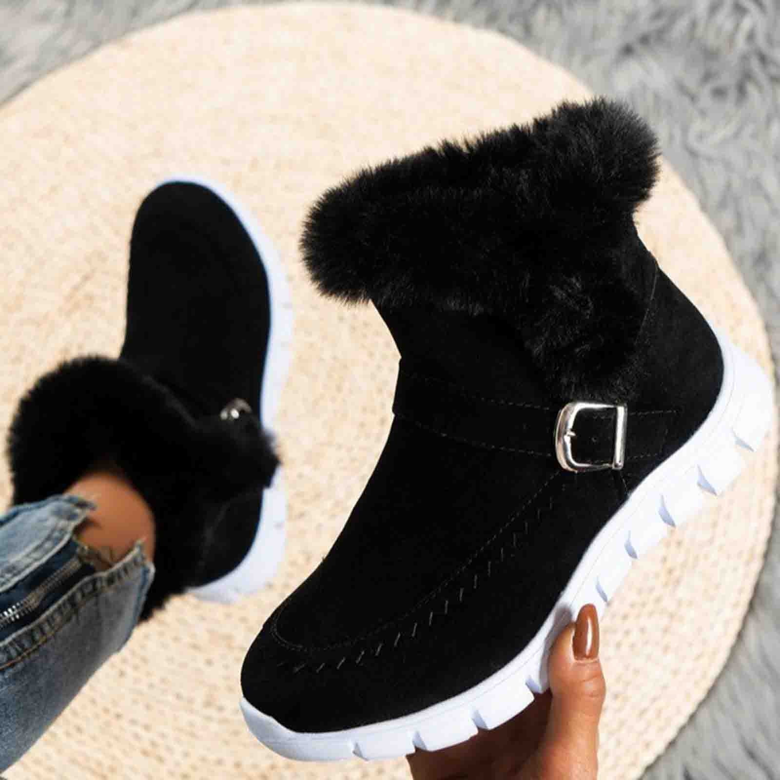 Hinvhai Winter Classic Warm Ankle Snow Booties with Fur Lining for ...