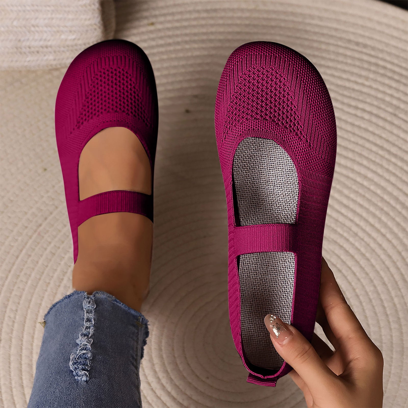 Hinvhai Women's Ballet Shoes Comfortable Slip on Round Toe Flat Casual ...