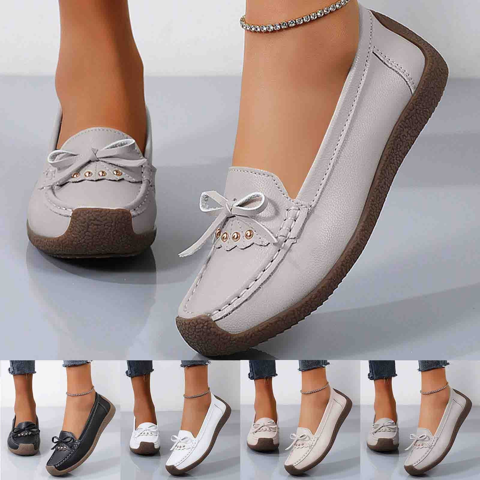 Hinvhai Women's Comfort Leather Loafers Casual Wild Driving Flats Anti ...