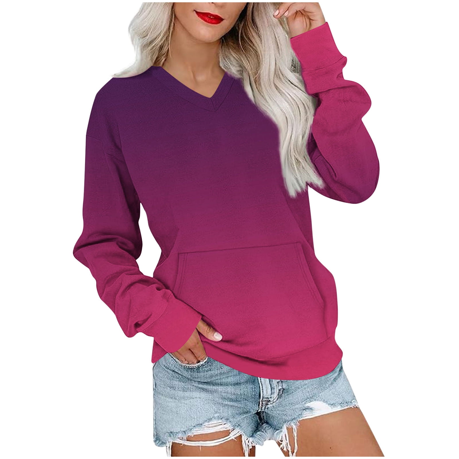 Hinvhai Women's Gradient Color Sweatshirts Long Sleeve Round Neck ...