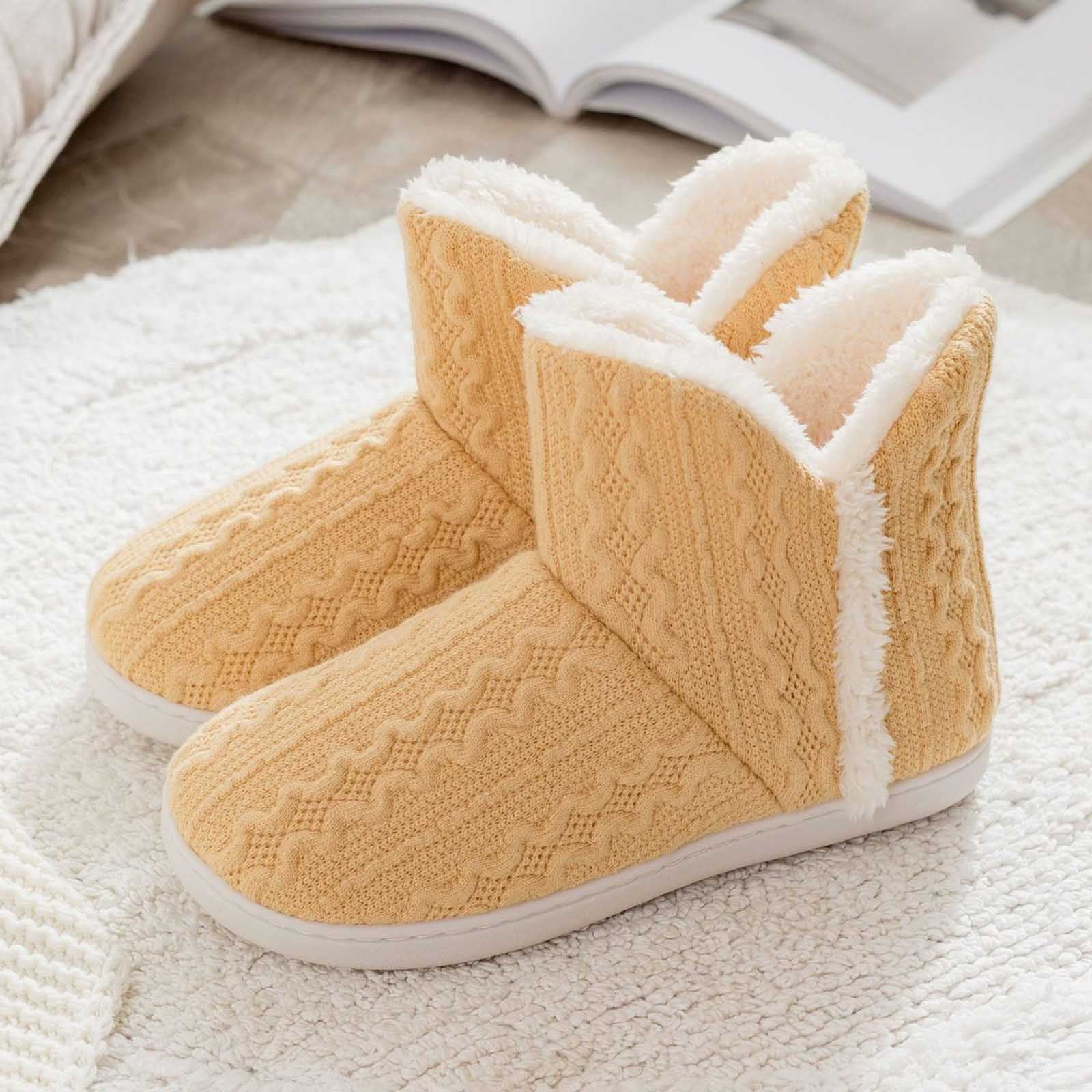 Hinvhai Women's Knit Bootie Slippers ,Fashionable Winter Warm Thick ...