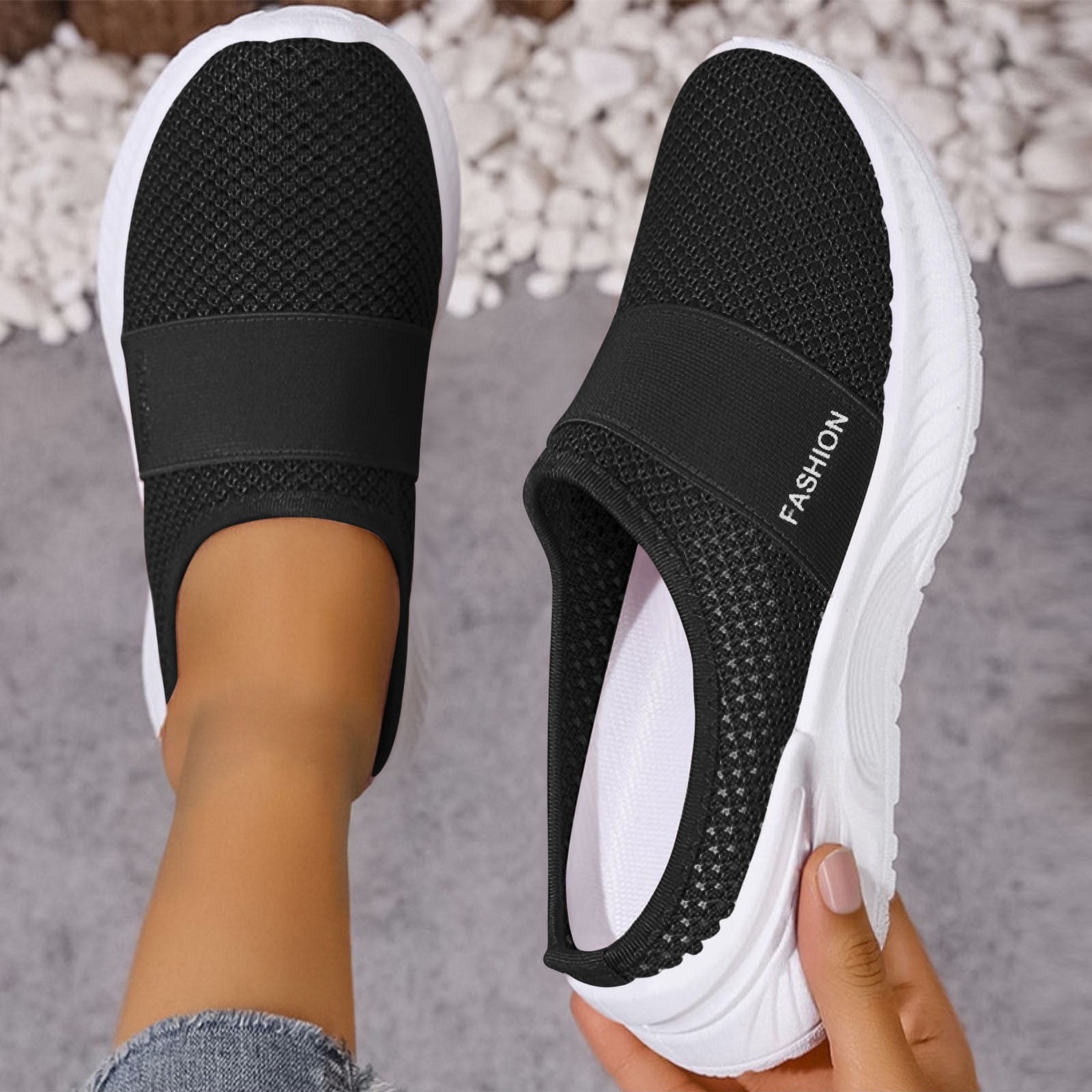 Hinvhai Women's Knitted Mesh Flat Mules,Fashion Backless Breathable ...