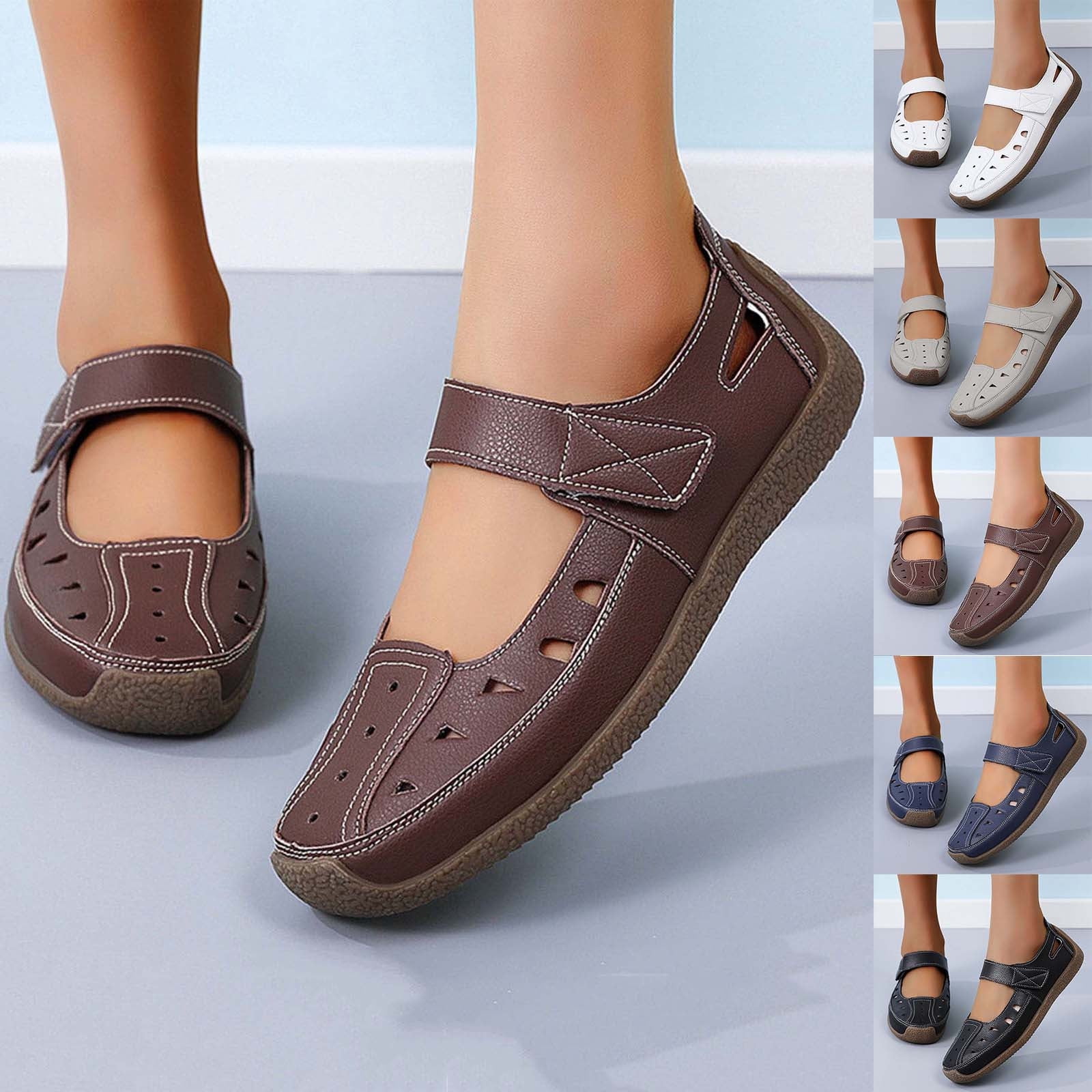 Hinvhai Women's Summer Casual Closed Toe Leather Sandals,Comfortable ...
