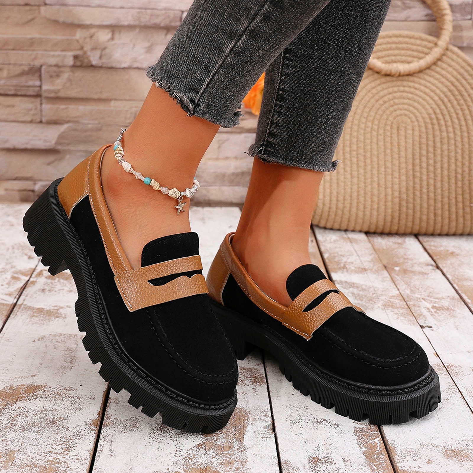 Hinvhai Womens Loafers Shoes,Platform Chunky Loafer Soft Sole ...