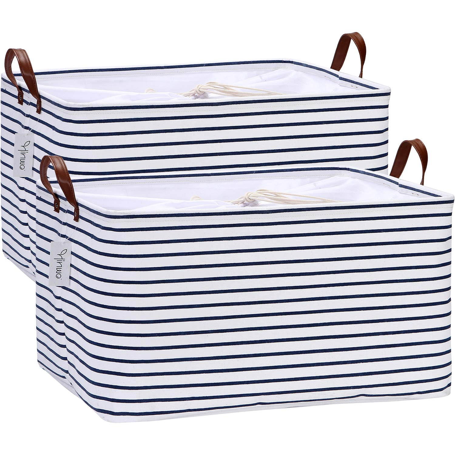 Hinwo Large Canvas Storage Bin, 18.6 Gal, 2 Units, Navy Blue Stripe ...