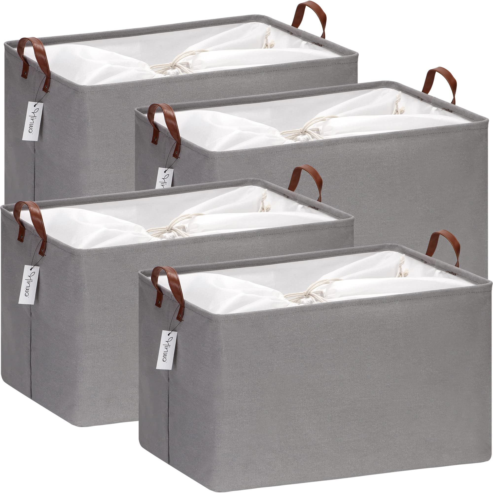 Hinwo Large Canvas Storage Bins with Handles, 18.6 Gal, Foldable, 4 ...