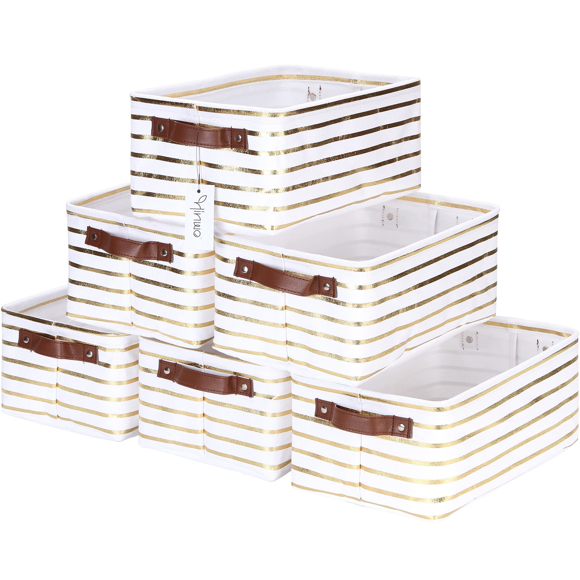 Hinwo 6-Pack Small Canvas Fabric Storage Baskets Set with Handles, Open ...