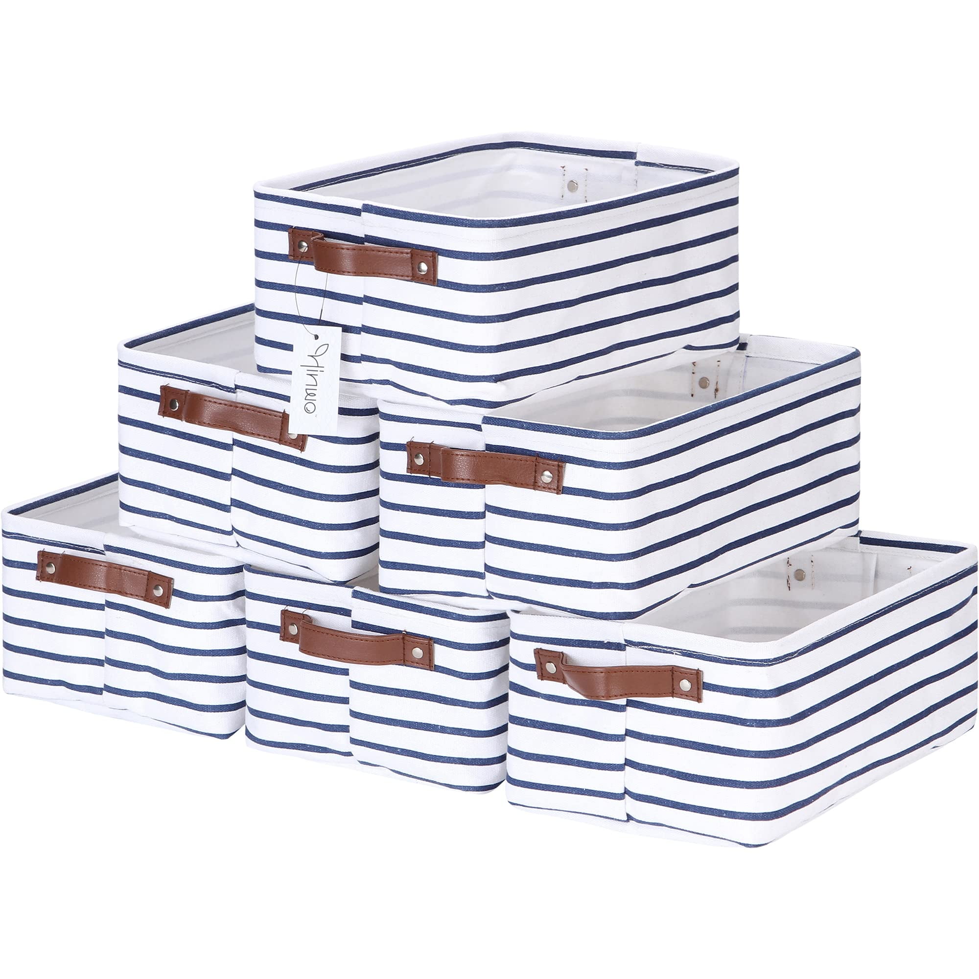 Hinwo 6-Pack Small Canvas Fabric Storage Boxes, Waterproof, Collapsible ...