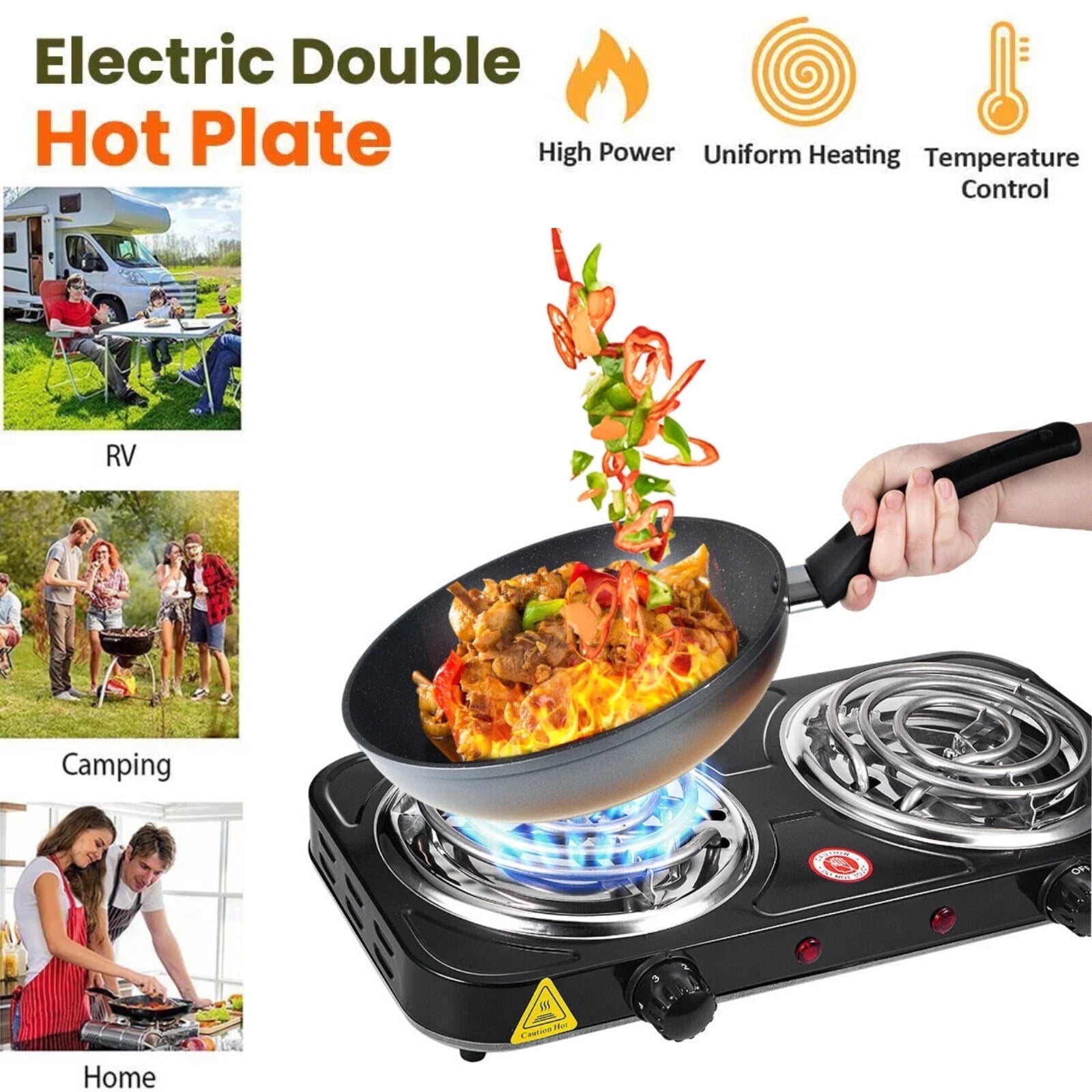 Hinzonek 2000W Portable Electric Double Burner, Adjustable Cooktop ...