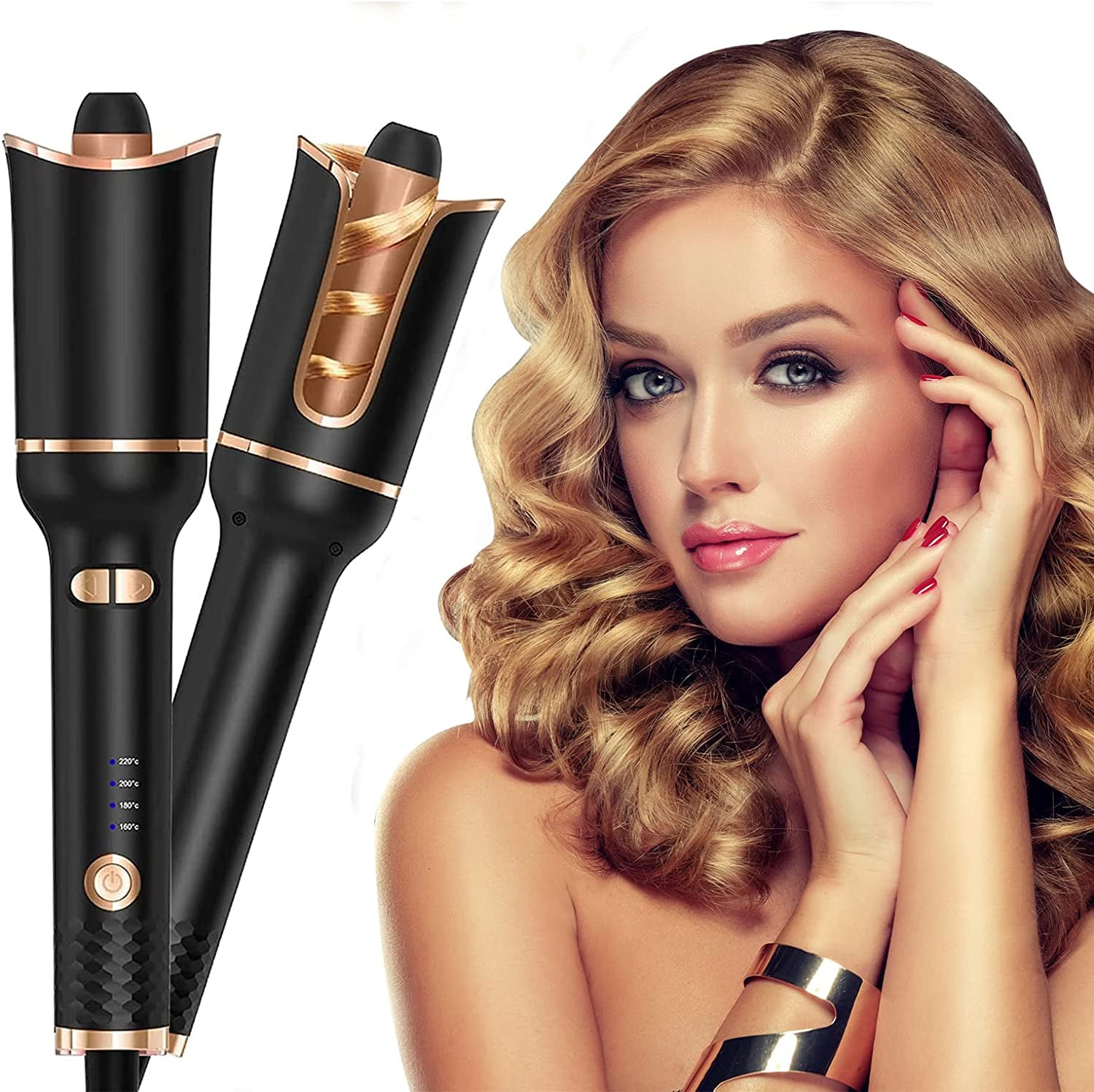 Hinzonek Auto Hair Curler, Ceramic Ionic, 1" Barrel, 4 Temps, 3 Timer Settings, Dual Voltage ...