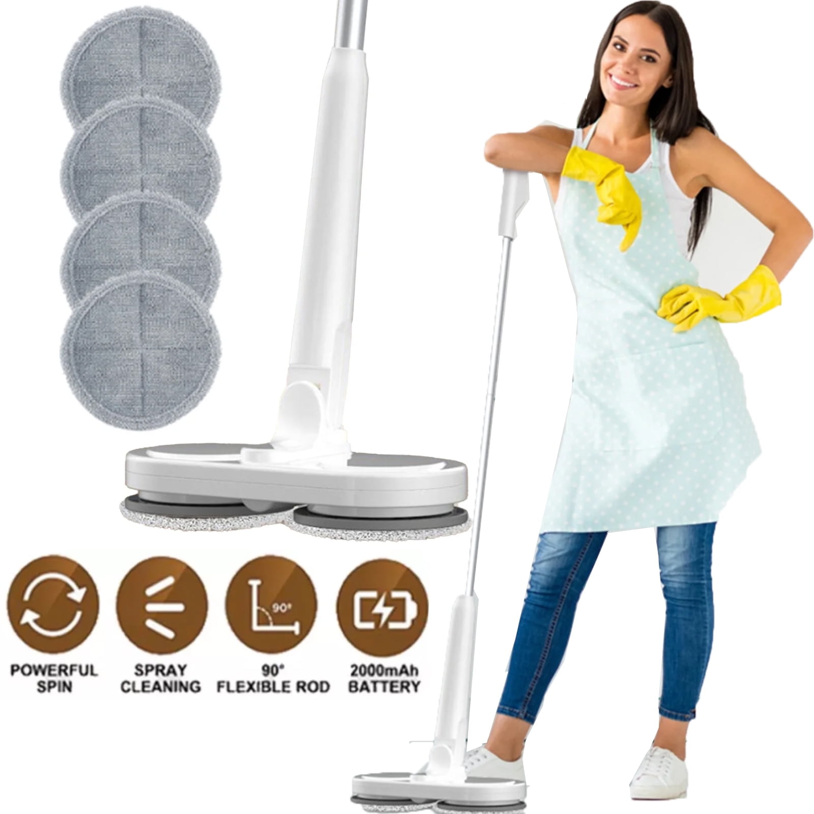Hinzonek Cordless Electric Mop Floor Cleaner Rechargeable Electric Spin ...