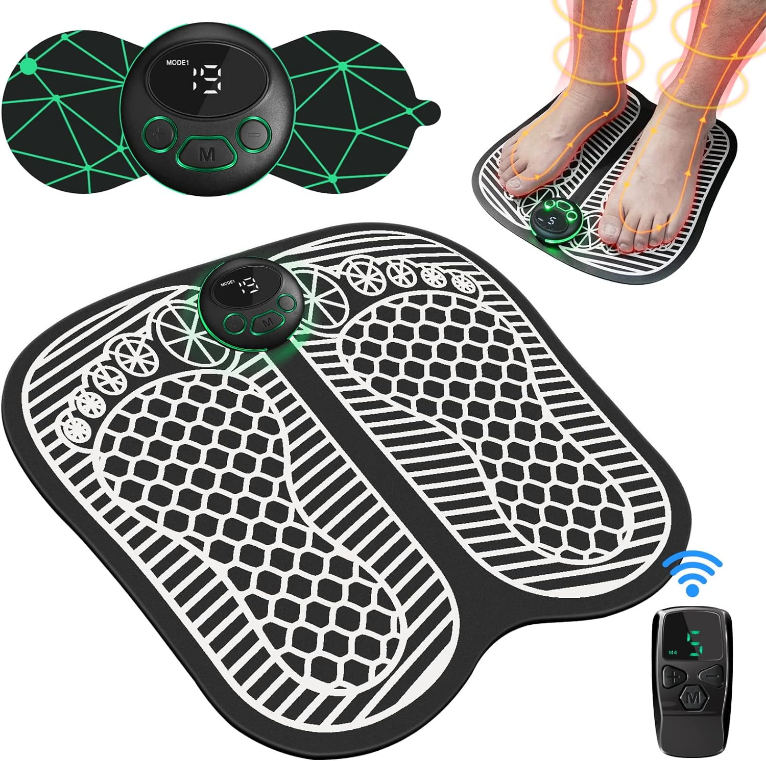 Hinzonek EMS Foot Massager Pad with Romote Control, Electric USB ...