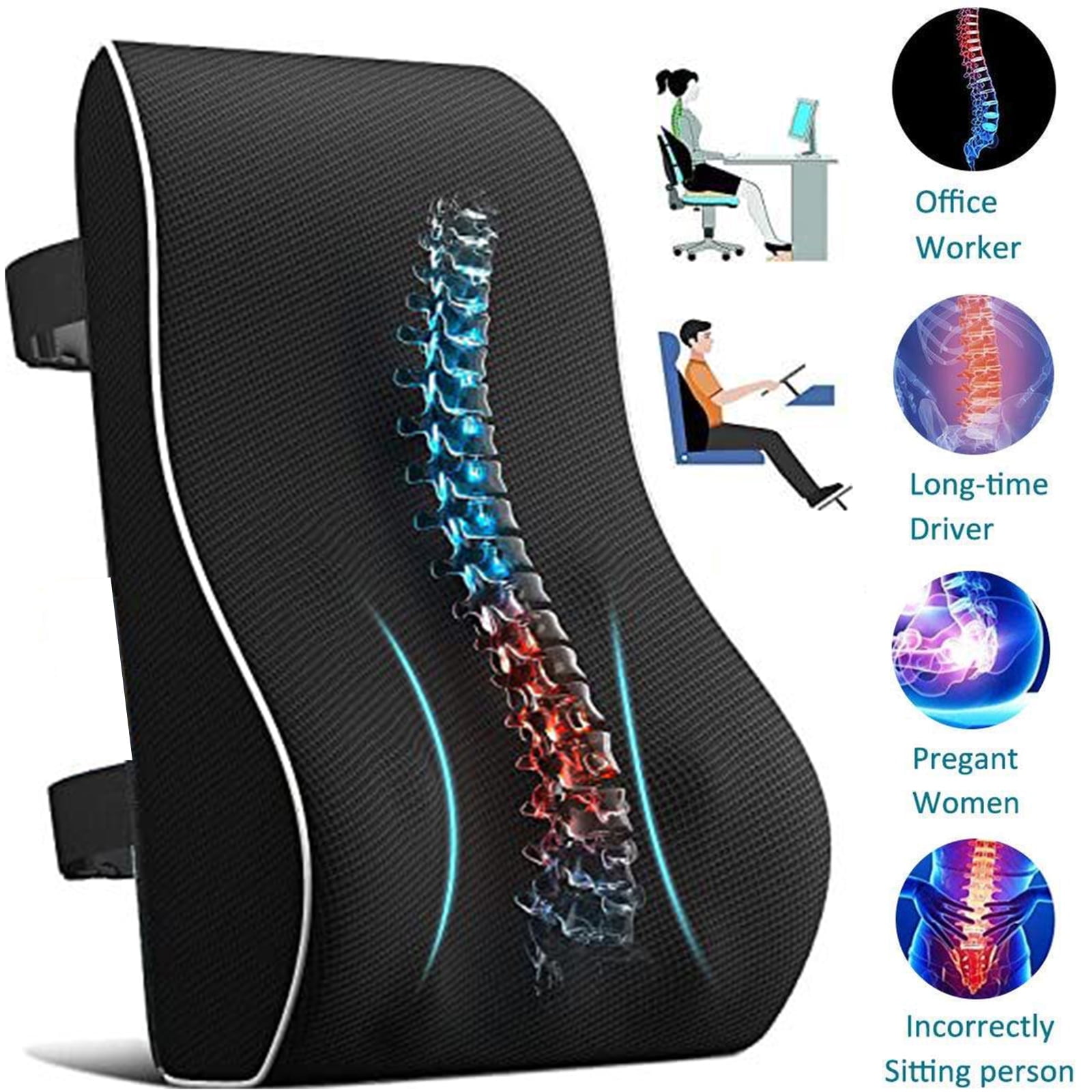Hinzonek Lumbar Support Pillow,Ergonomic Memory Foam for Office Chair ...