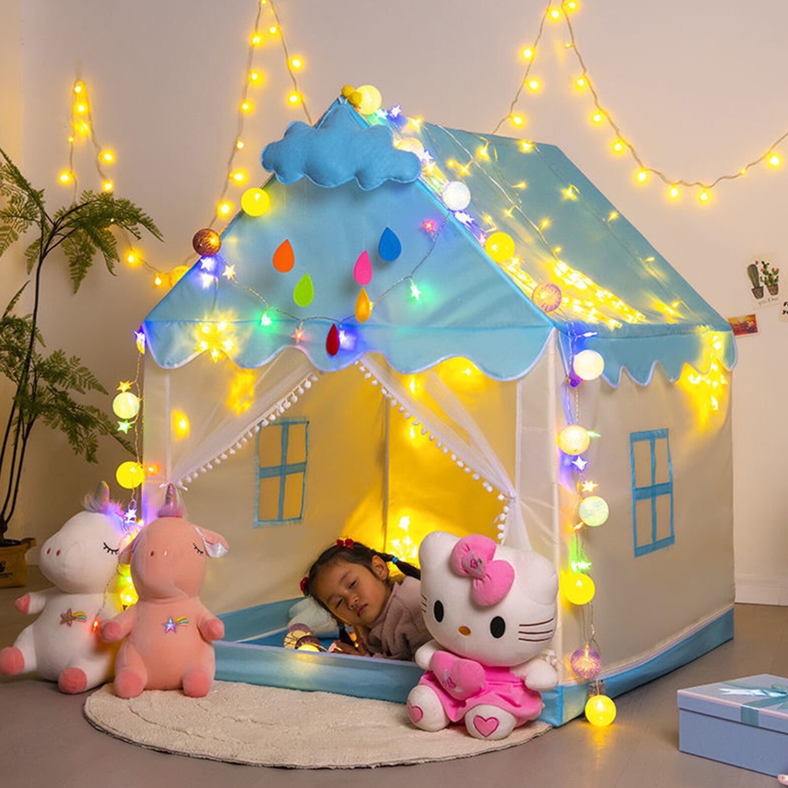 Hinzonek Kids Play Tent with Mat and Ball Lights for Boys Girls ...