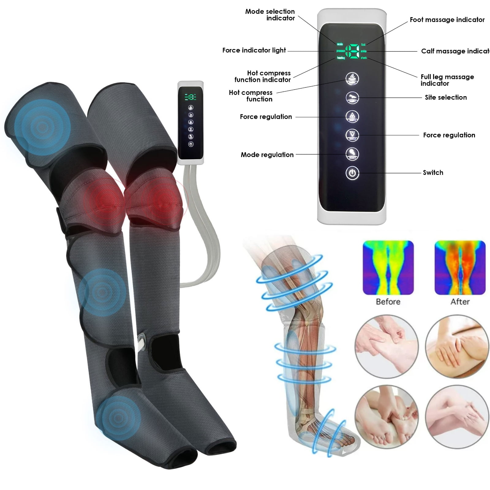 Hinzonek Leg Massager With Heat Compression Calf Thigh Foot Massage