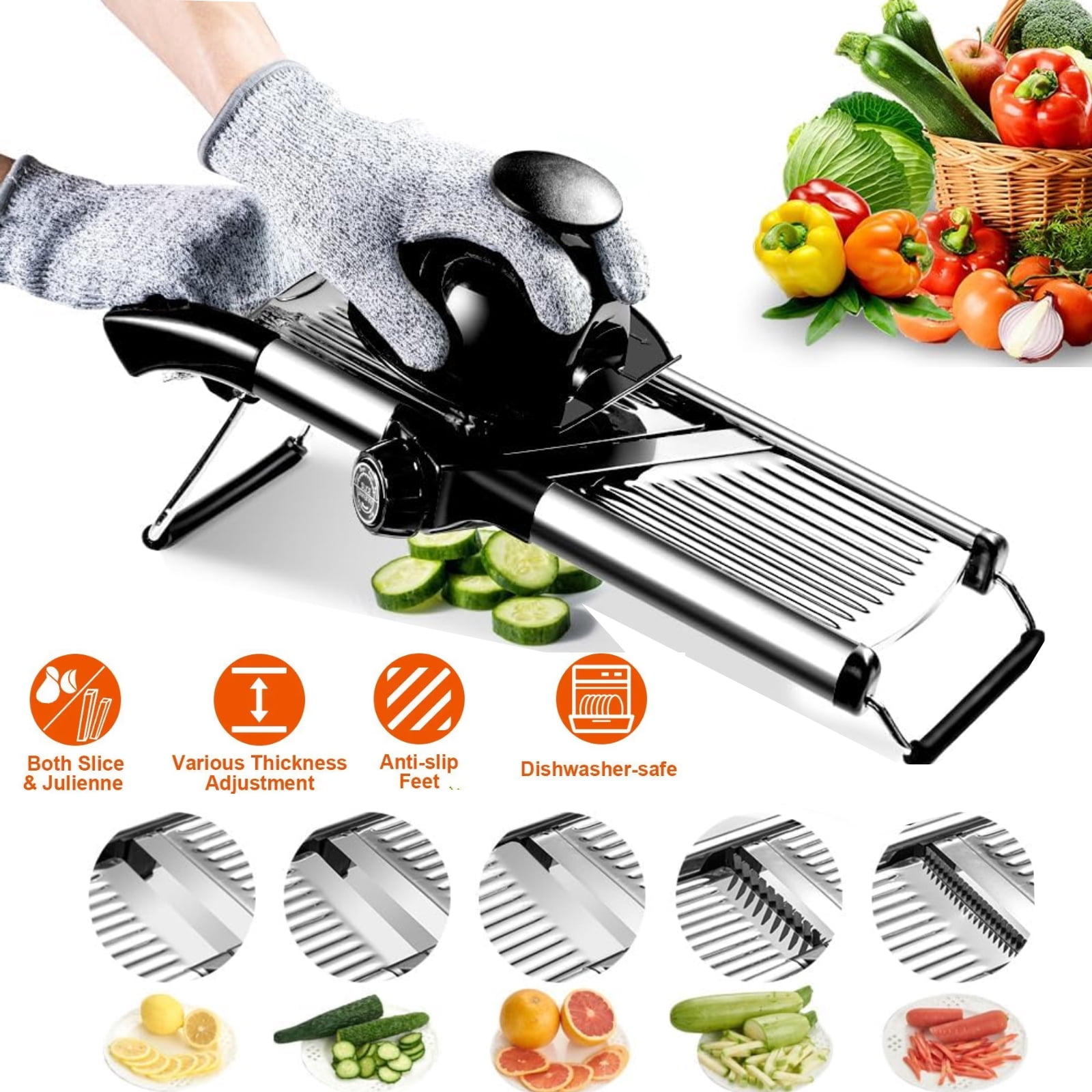 Hinzonek Multipurpose Veg Cutter, Stainless Steel Mandoline Slicer with ...