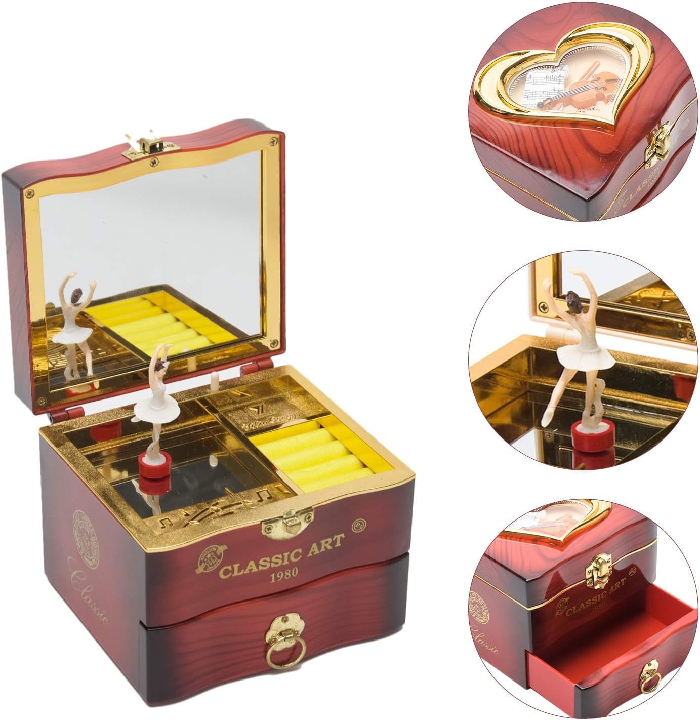 Hinzonek Musical Jewelry Box Necklace Storage Case Cute Jewelry Box ...