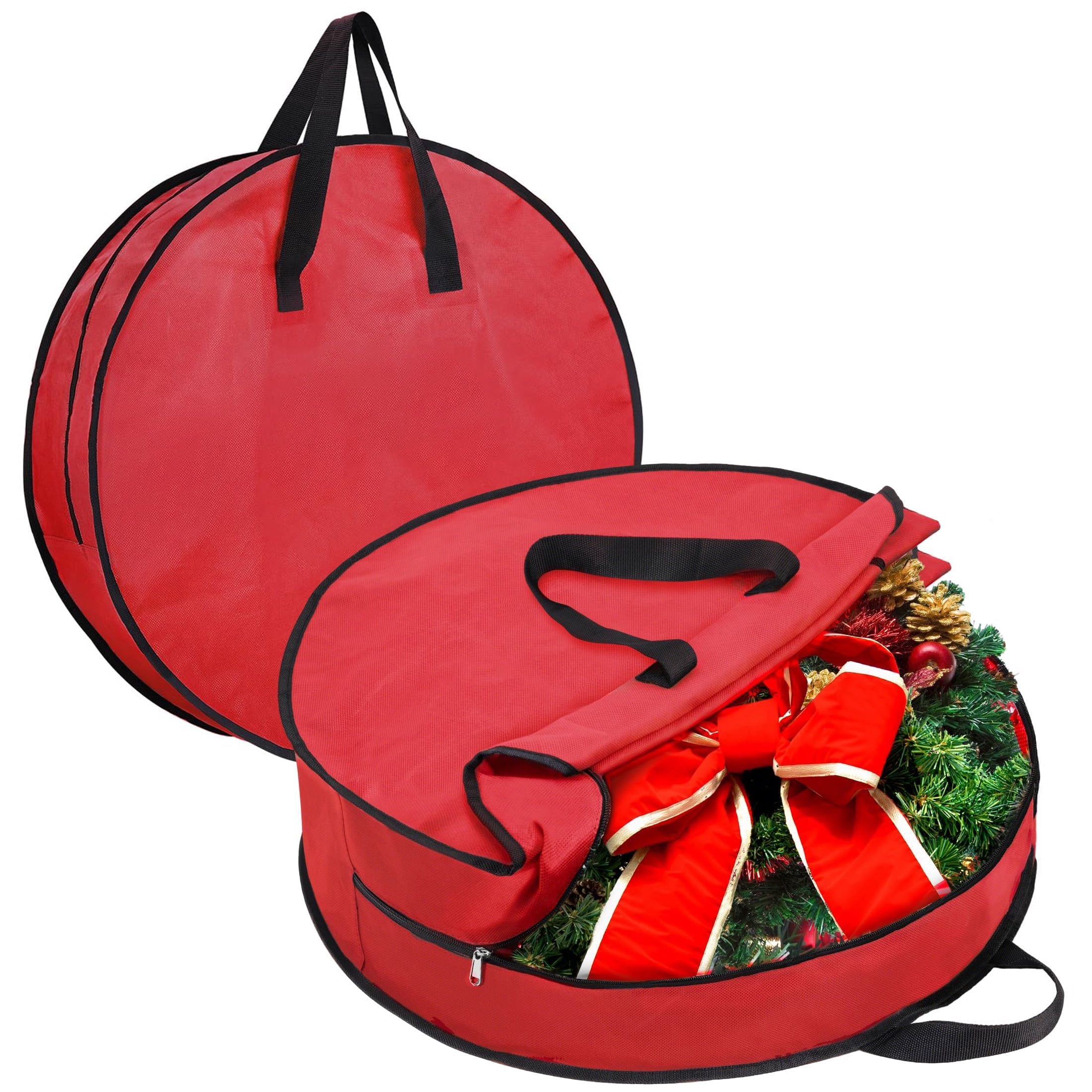 Heavy Duty Round Christmas Wreath Storage Bag 30x30x8 Inch, Holiday ...
