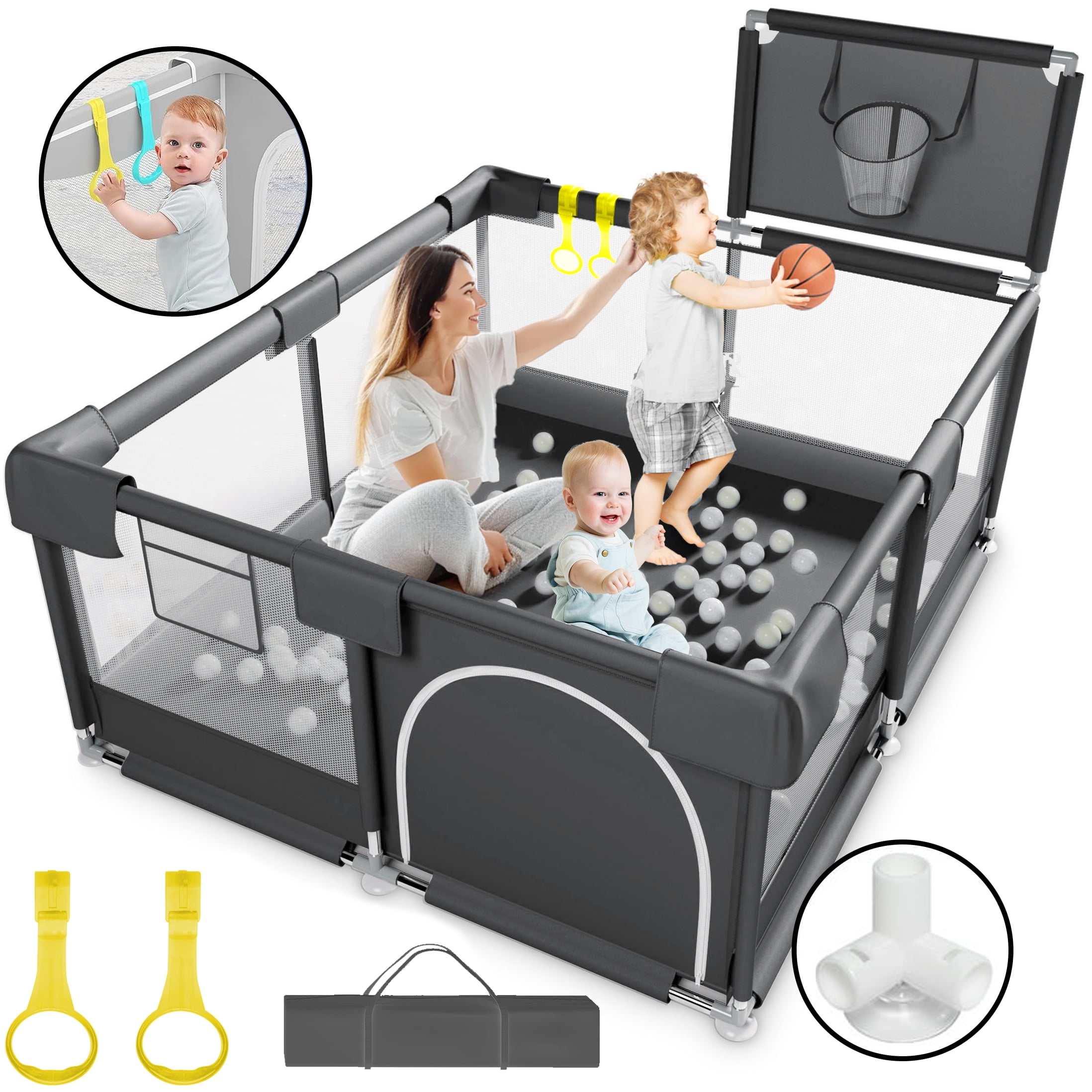 HioHa Baby Playpen, Baby Playard with Basketball Hoop, Portable Play ...