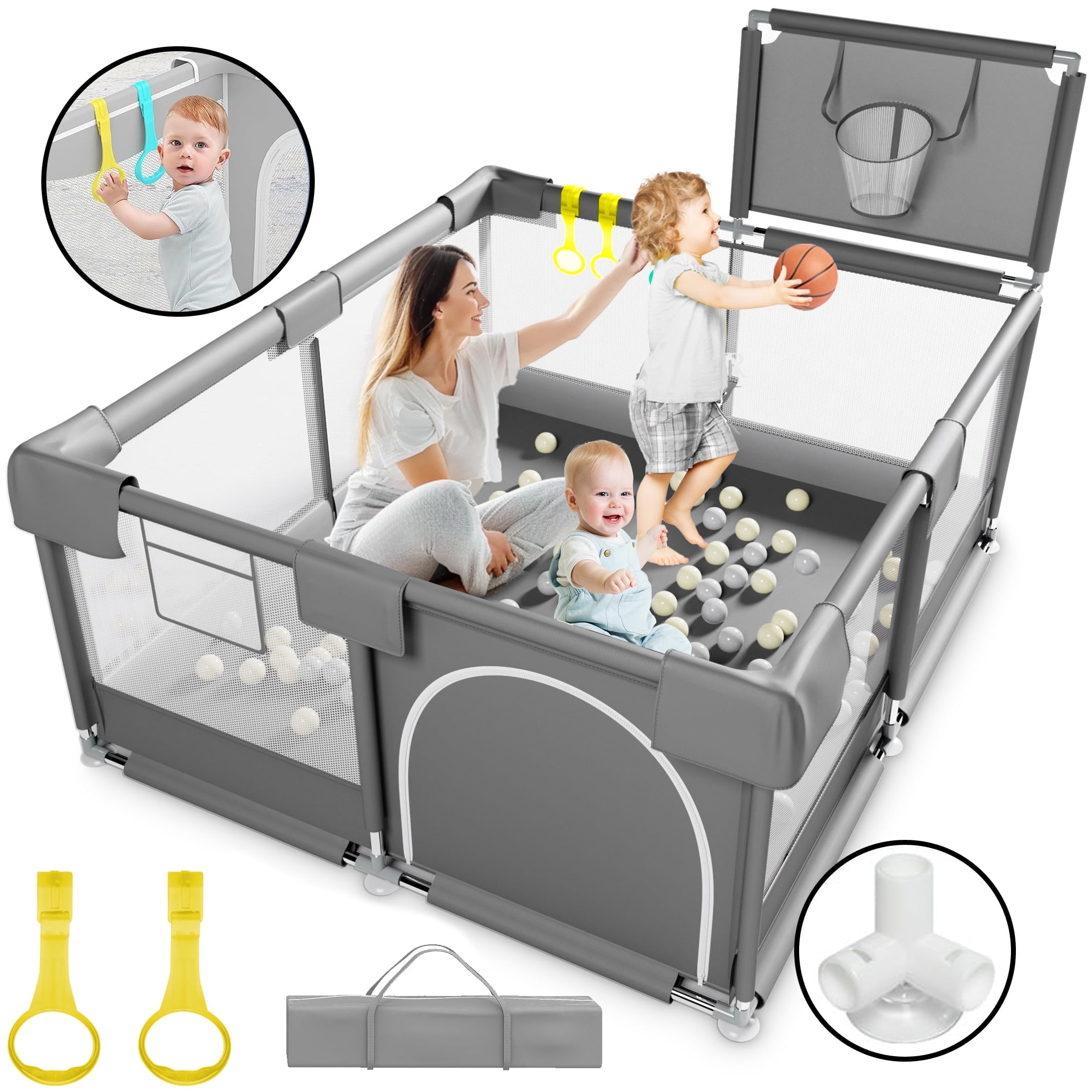 HioHa Baby Playpen, Big Playard with Basketball Hoop, Portable Play ...