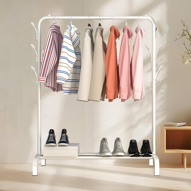 HioHa Clothes Rack, Clothing Drying Rack with Bottom Storage Shelf ...