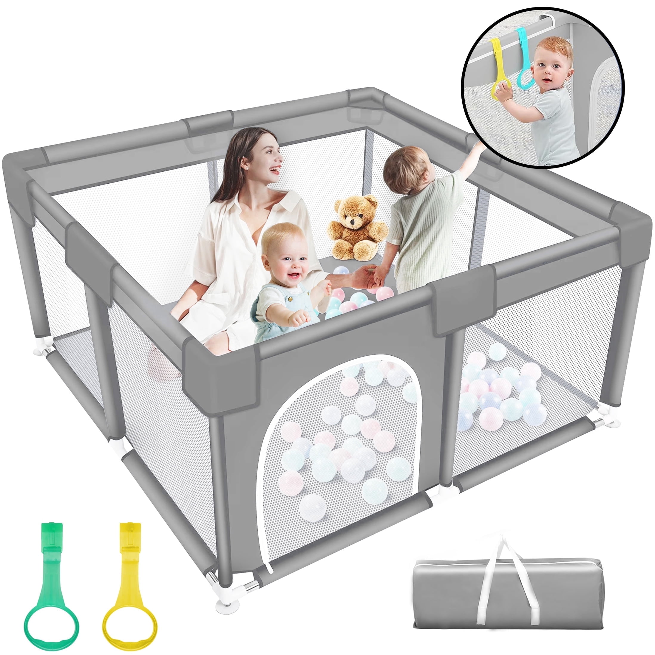 HioHa 52" x 52" Baby Playpen, Portable Play Yard with Sturdy Steel ...