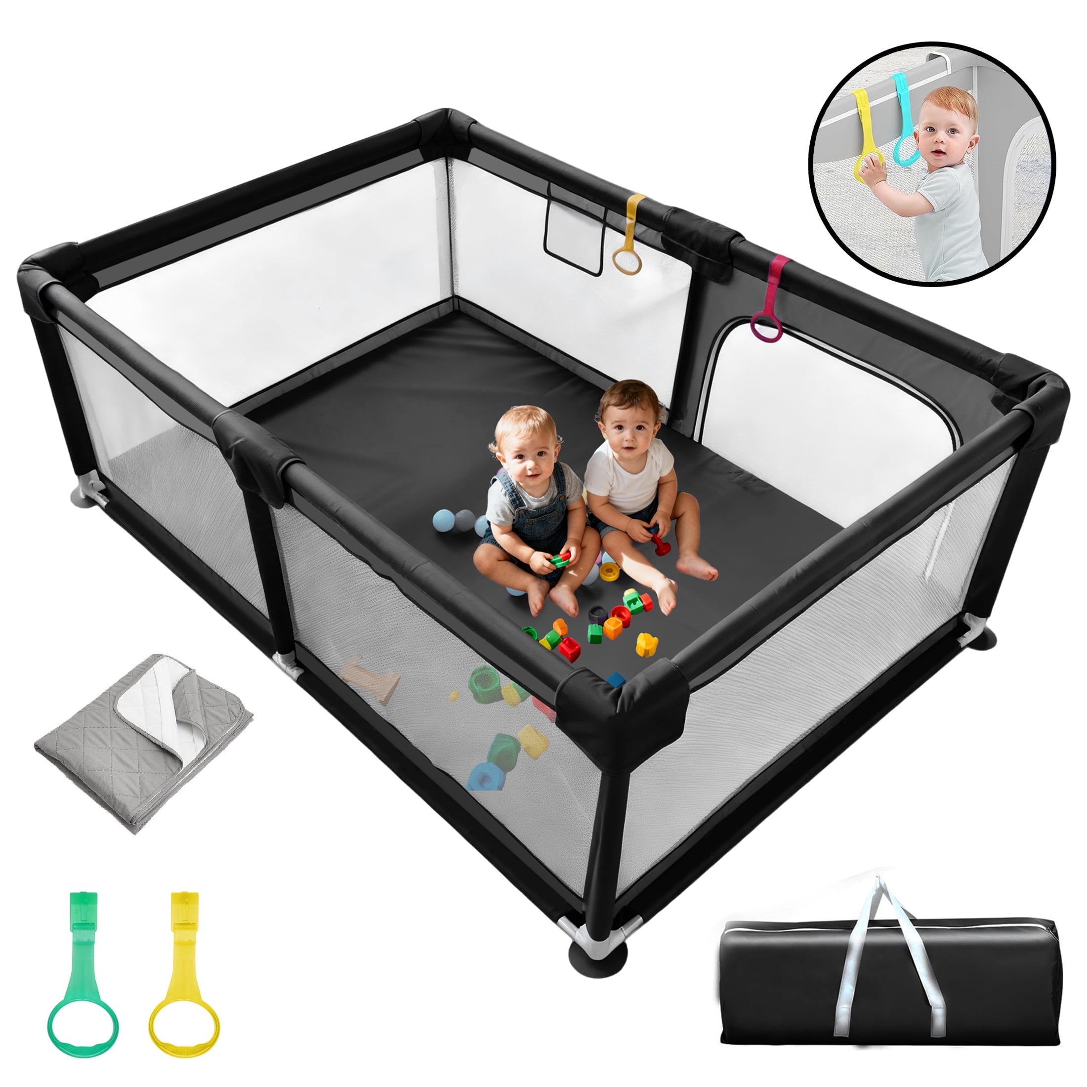 HioHa 71" Baby Playpen - Mat Included, Sturdy Steel Frame & Breathable ...
