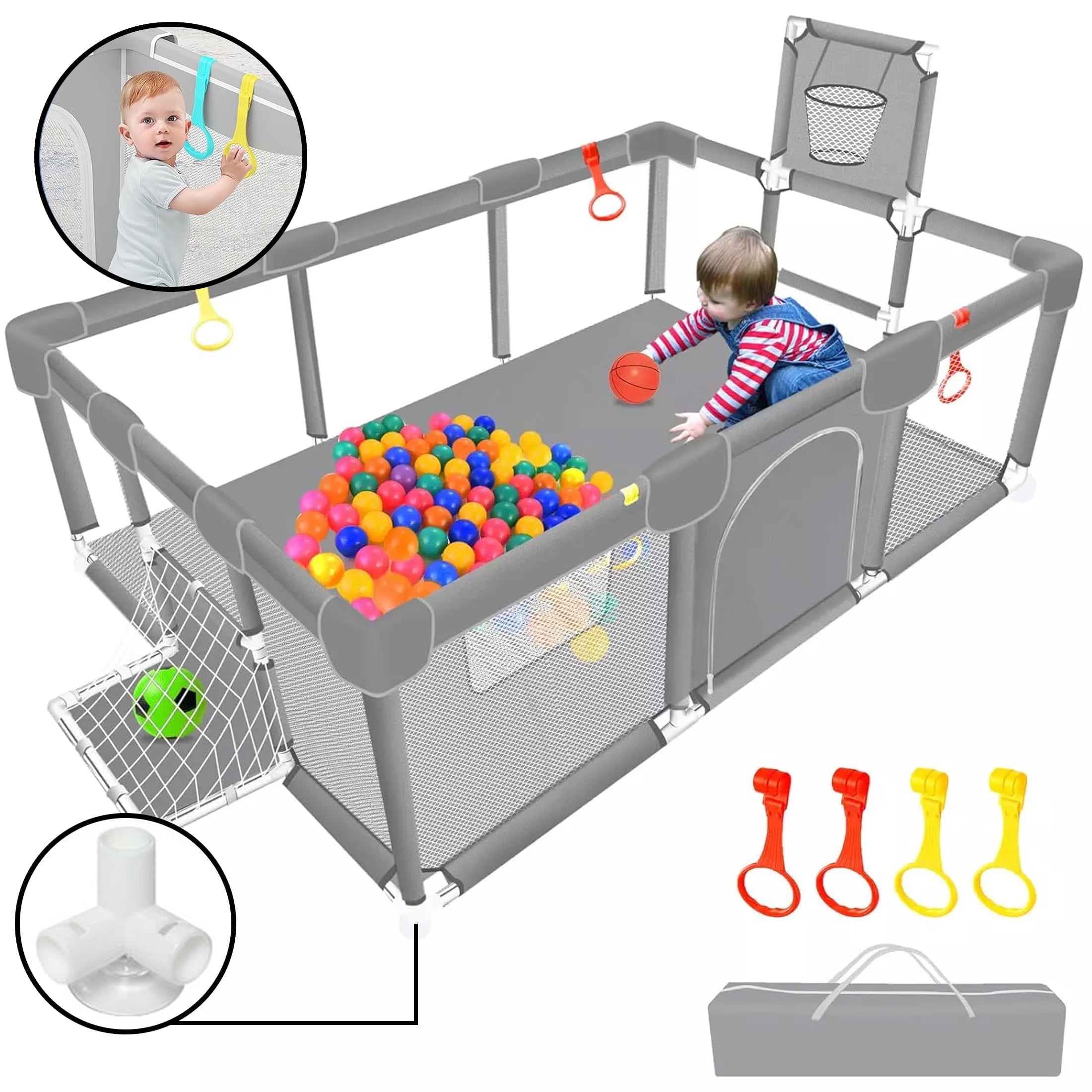 HioHa Large Baby Playpen, Big Playard with Basketball Hoop, Portable ...