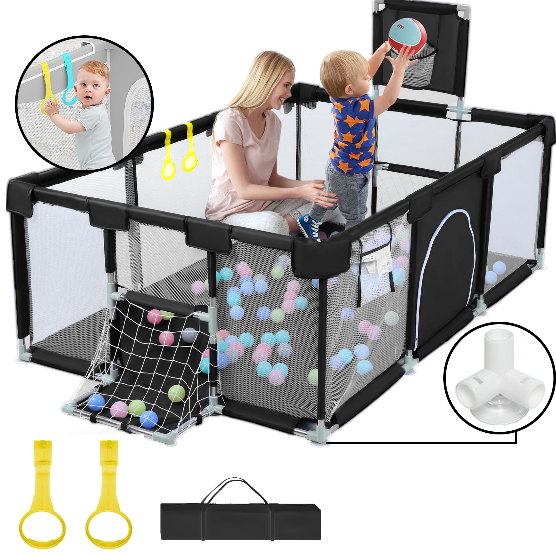 HioHa Large Baby Playpen, Big Playard with Basketball Hoop, Portable ...