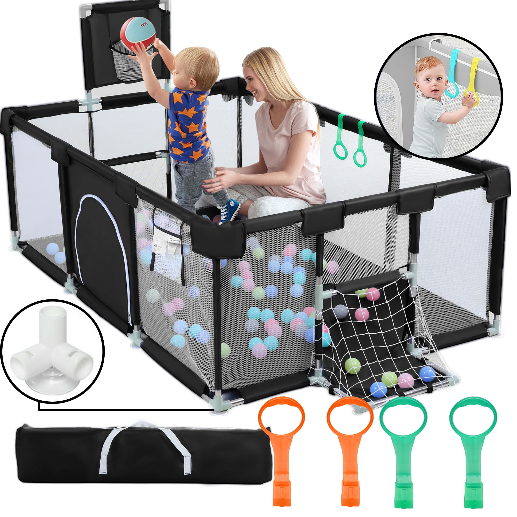HioHa Large Baby Playpen, Big Playard with Basketball Hoop, Portable ...
