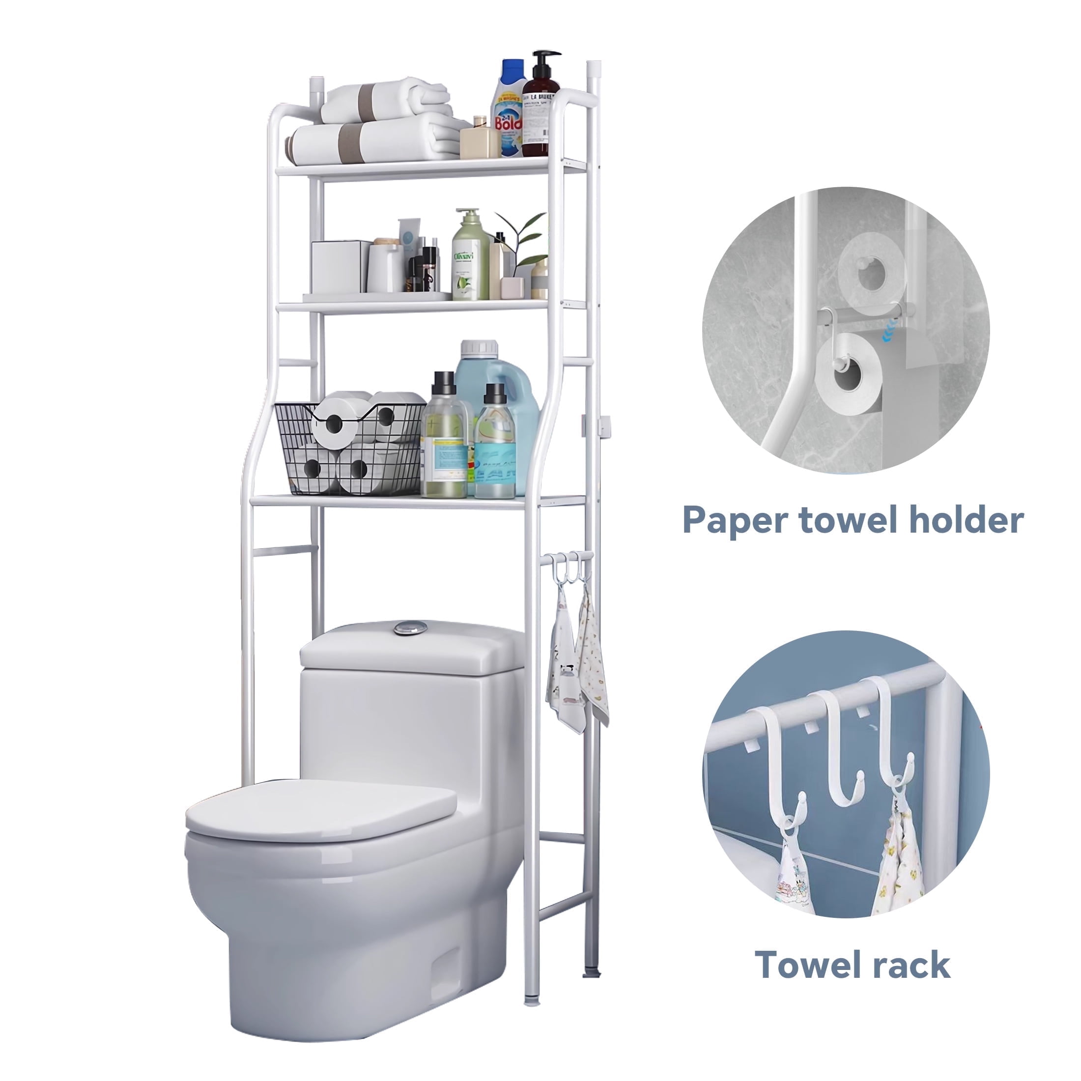 HioHa Over the Toilet Storage, 3-Tier Bathroom Organizer with Paper ...