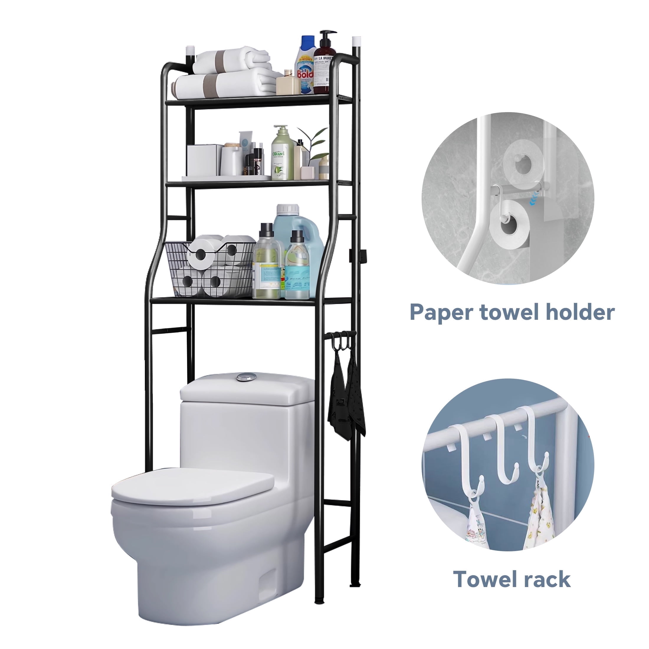 HioHa Over the Toilet Storage, 3-Tier Bathroom Organizer with Paper ...